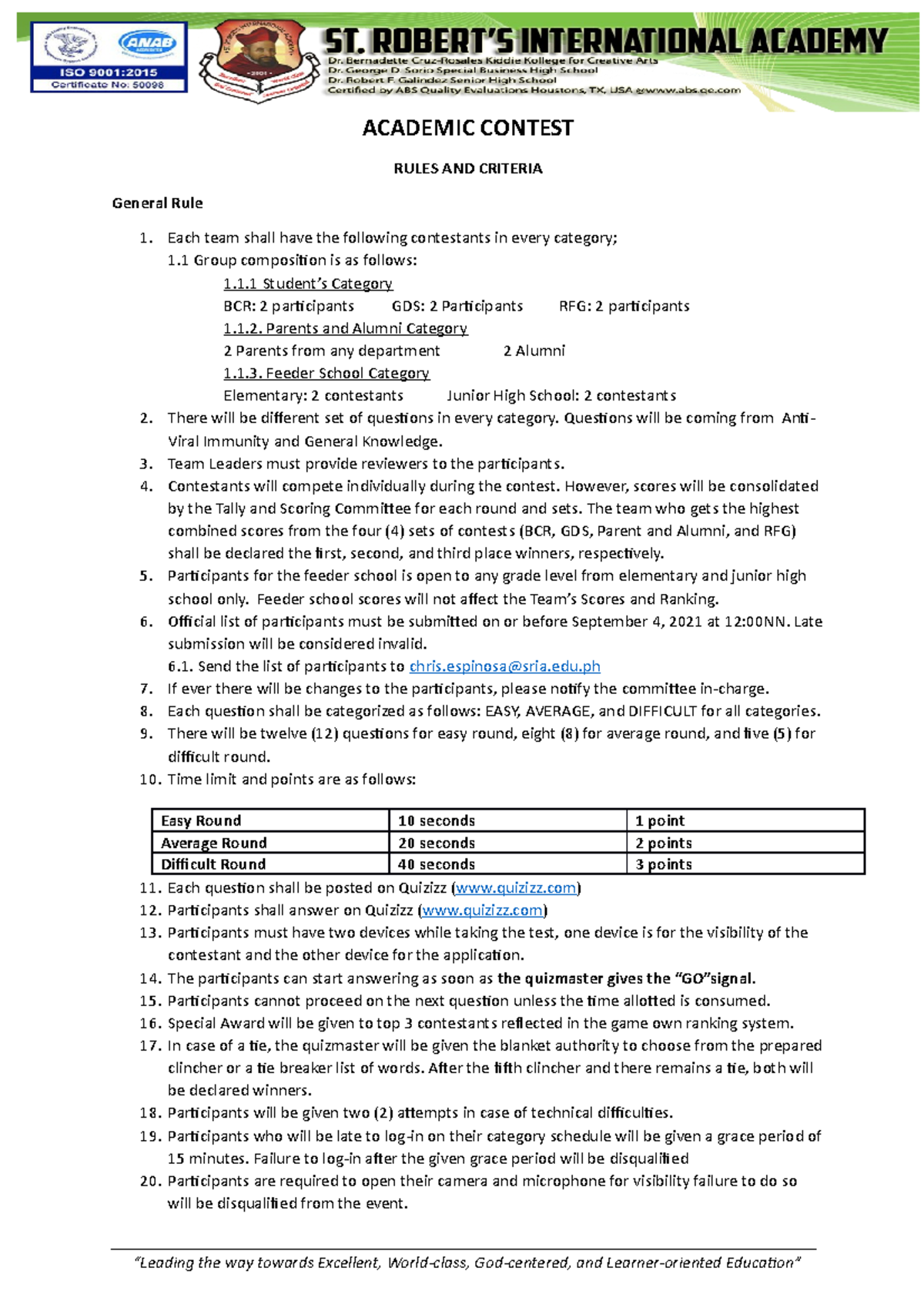 Rules and Guidelines Academic Contest - ACADEMIC CONTEST RULES AND ...