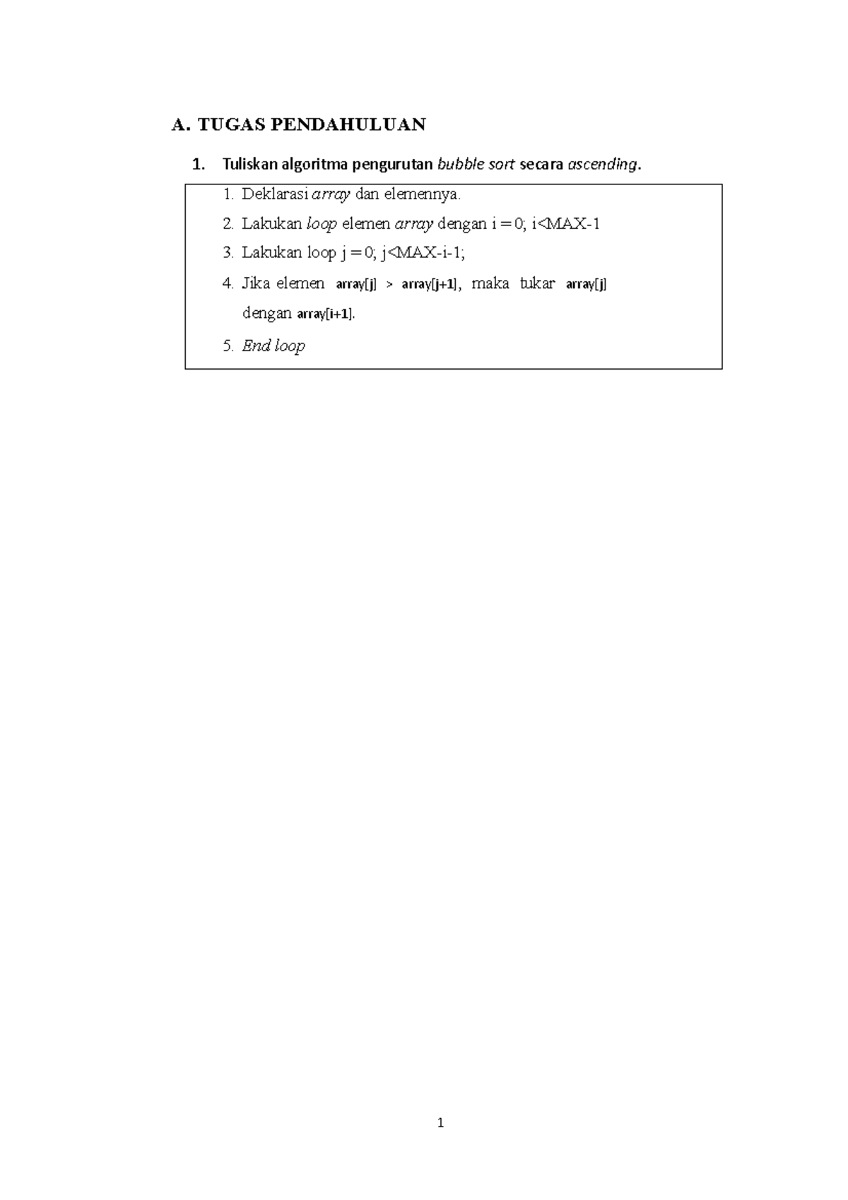 Bubble Sort And Shell Sort A Pendahuluan 1 Algoritma Pengurutan Bubble Sort Secara Ascending