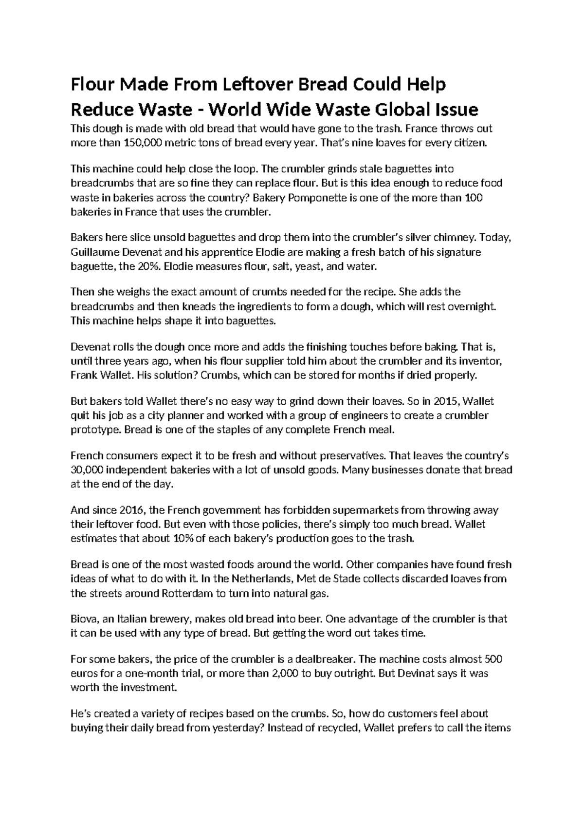 Flour Made From Leftover Bread Could Help Reduce Waste World Wide Waste ...