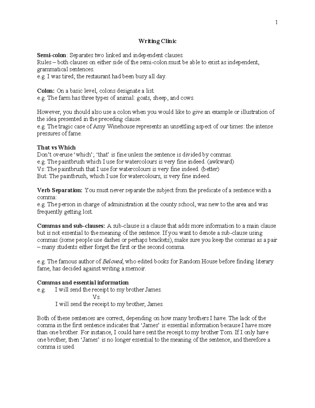 Grammar Clinic for writing - Writing Clinic Semi-colon: Separates two ...