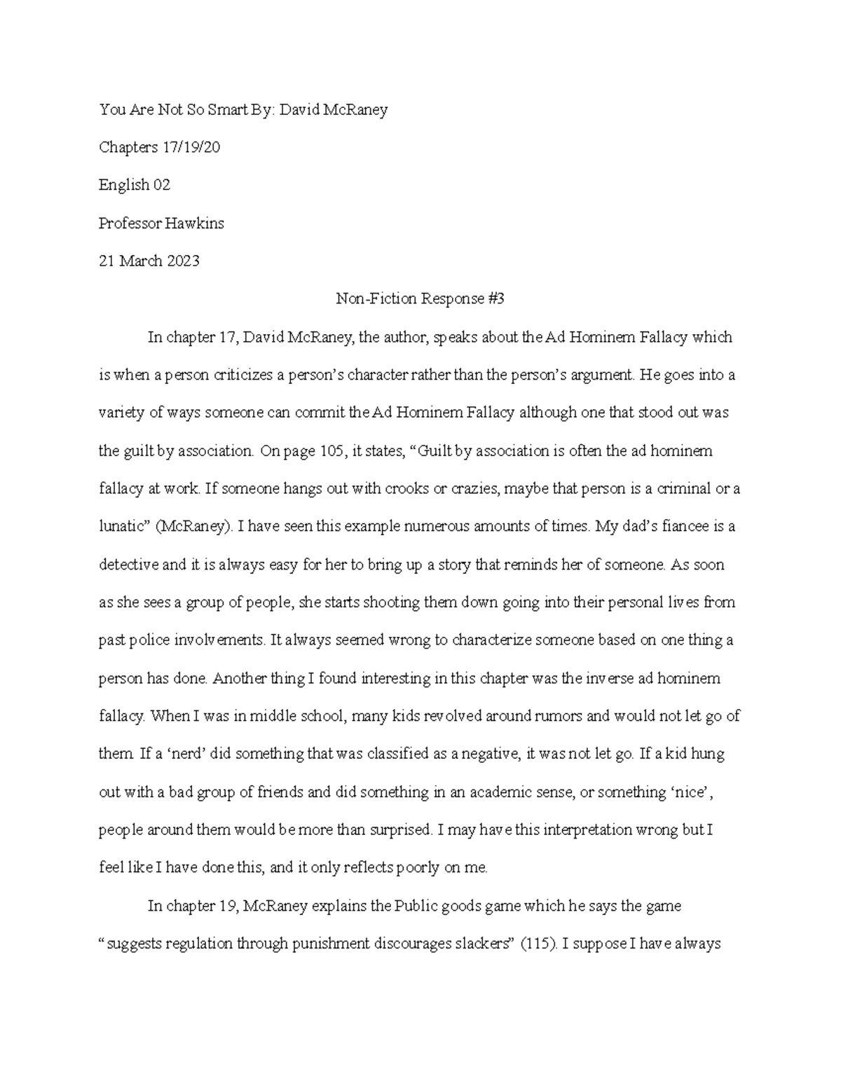 Non-Fiction Response #3 - You Are Not So Smart By: David McRaney ...