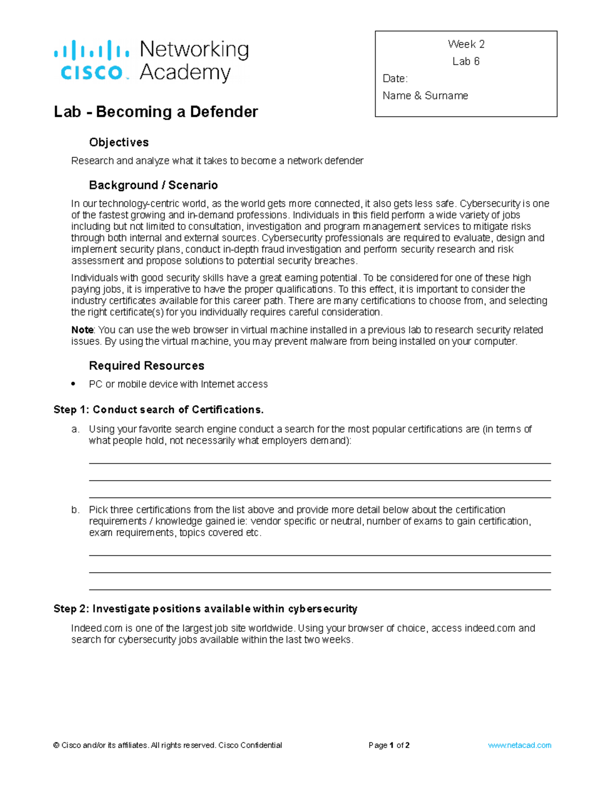Week2 Lab6 - Becoming a Defender - Lab - Becoming a Defender Objectives ...