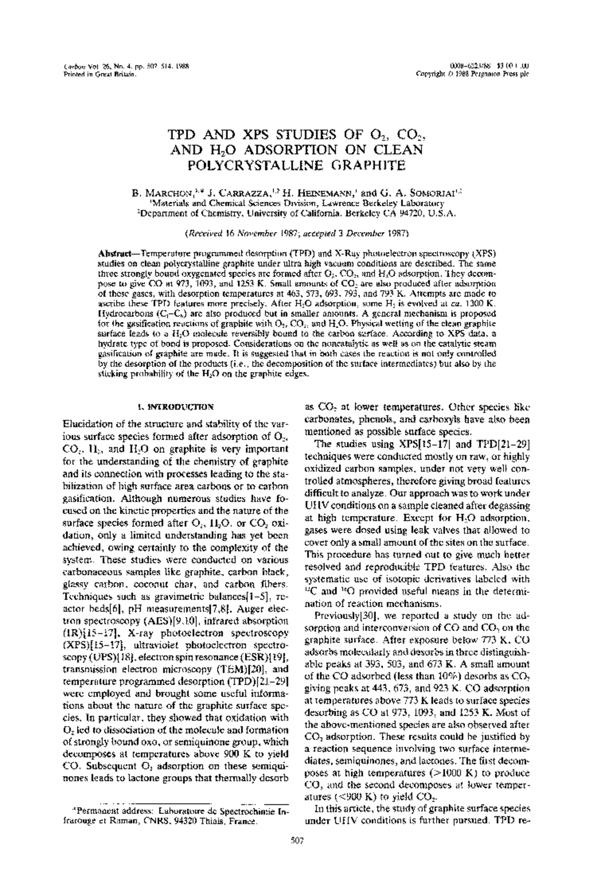Temperature Programmed Desorption from Carbon - Carbon Vol. 26. No. 4 ...