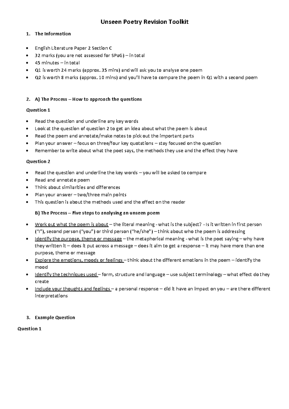 Unseen-poetry-2018 - English as a second language practice - Unseen ...