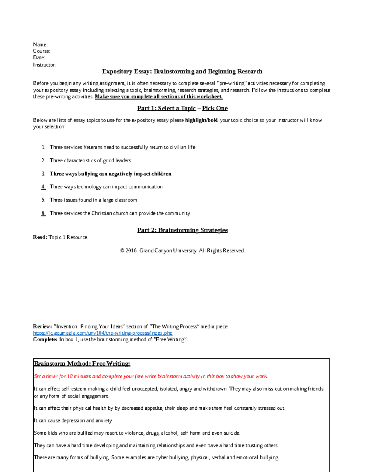 Expository Essay Complete - Name: Course: Date: Instructor: Expository ...