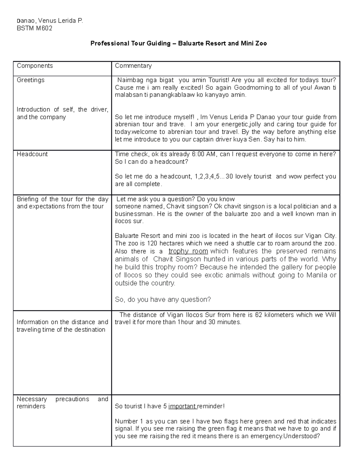 Tourcommentary template copy - Danao, Venus Lerida P. BSTM M ...