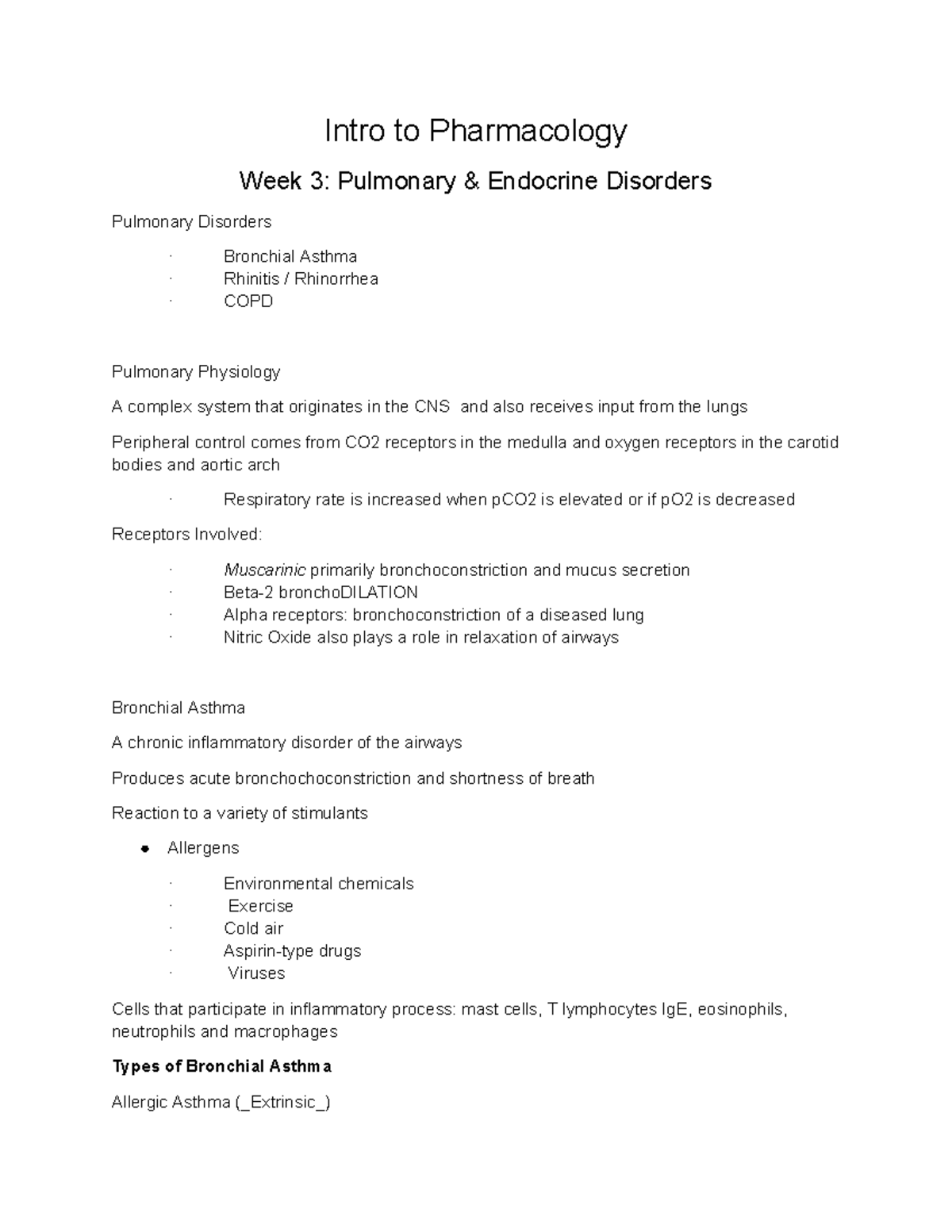 Pharmacology notes - Pulmonary and Endocrine - Intro to Pharmacology ...