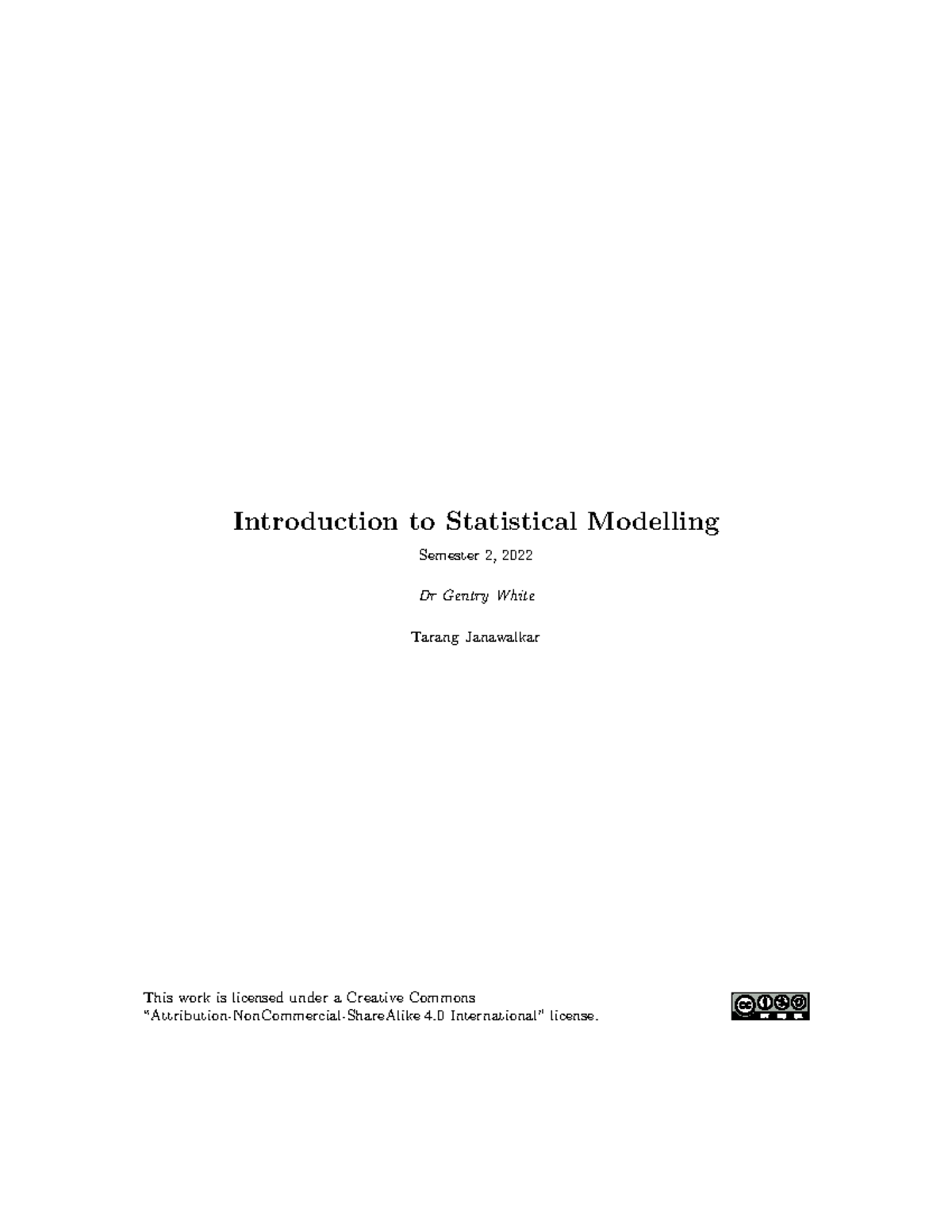 MXB107 Lecture Notes - Introduction to Statistical Modelling Semester 2 ...