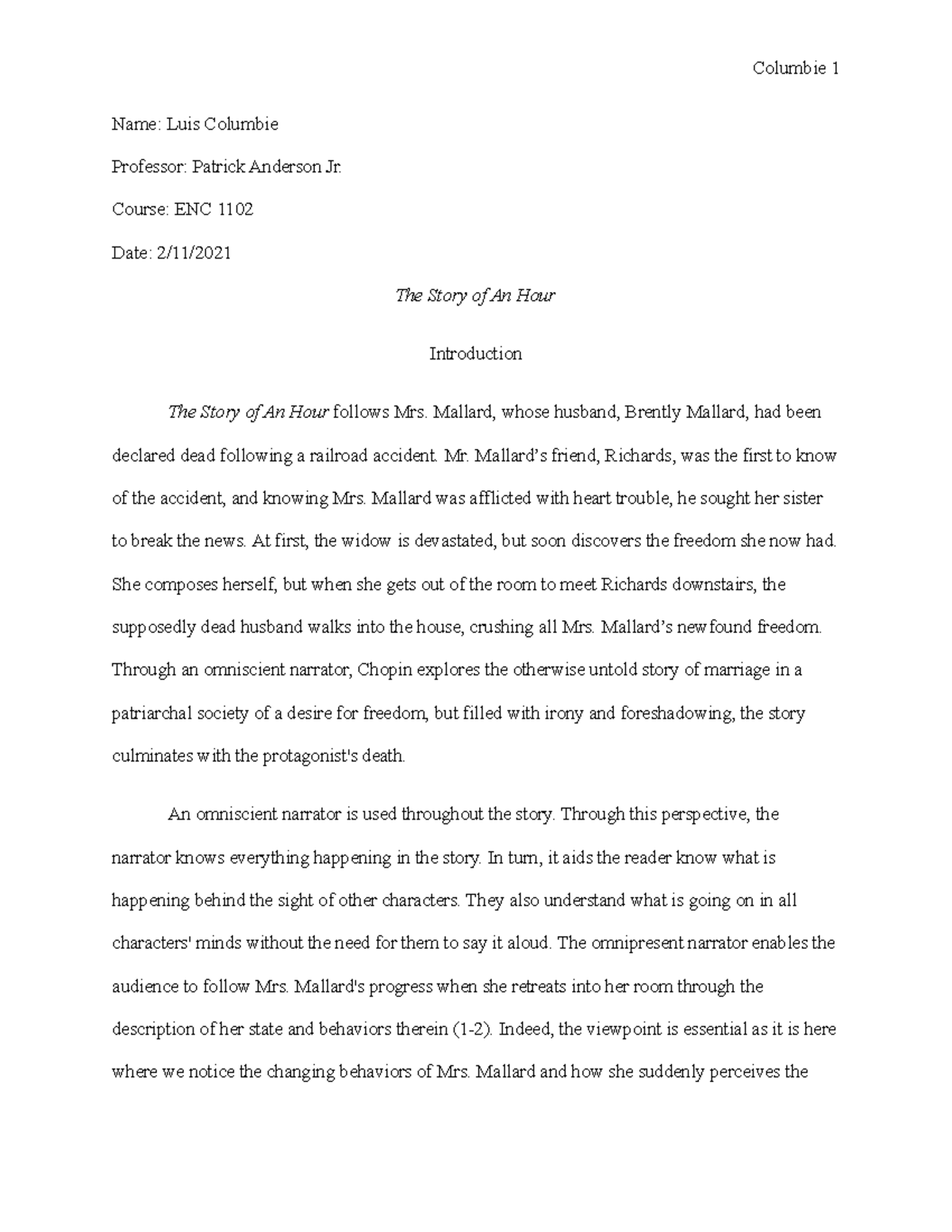 Fiction Literary Analysis - ENC1102 - MDC - Studocu