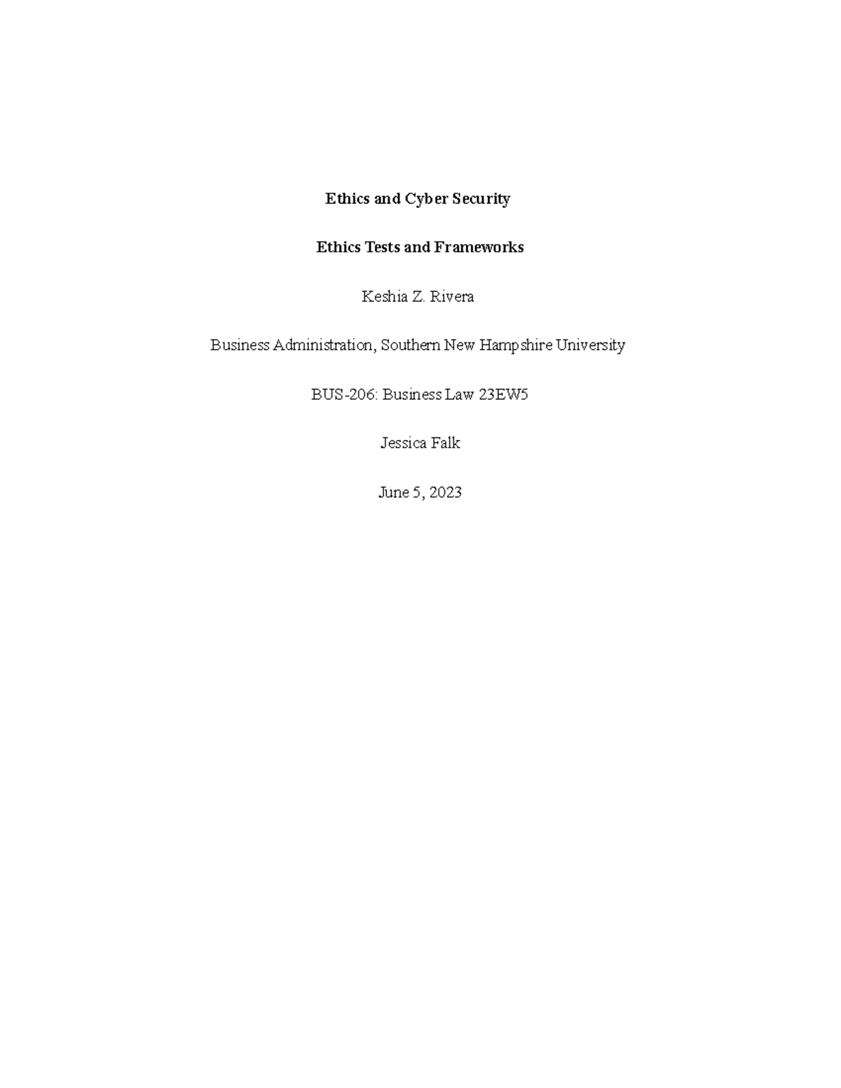 Ethics Test or Frameworks - Ethics and Cyber Security Ethics Tests and ...