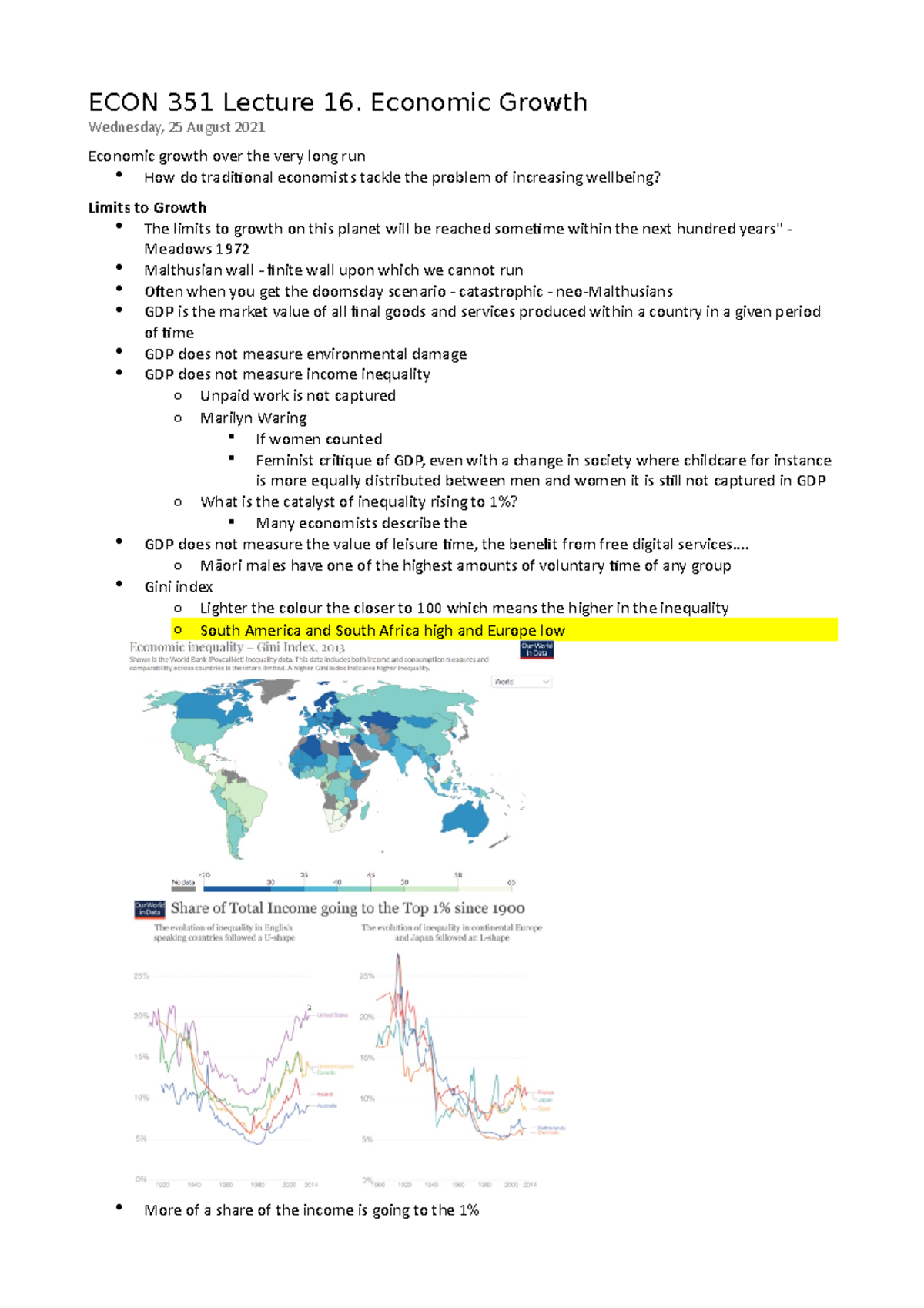 7b - 351 - notes - ECON 351 Lecture 16. Economic Growth Wednesday, 25 ...