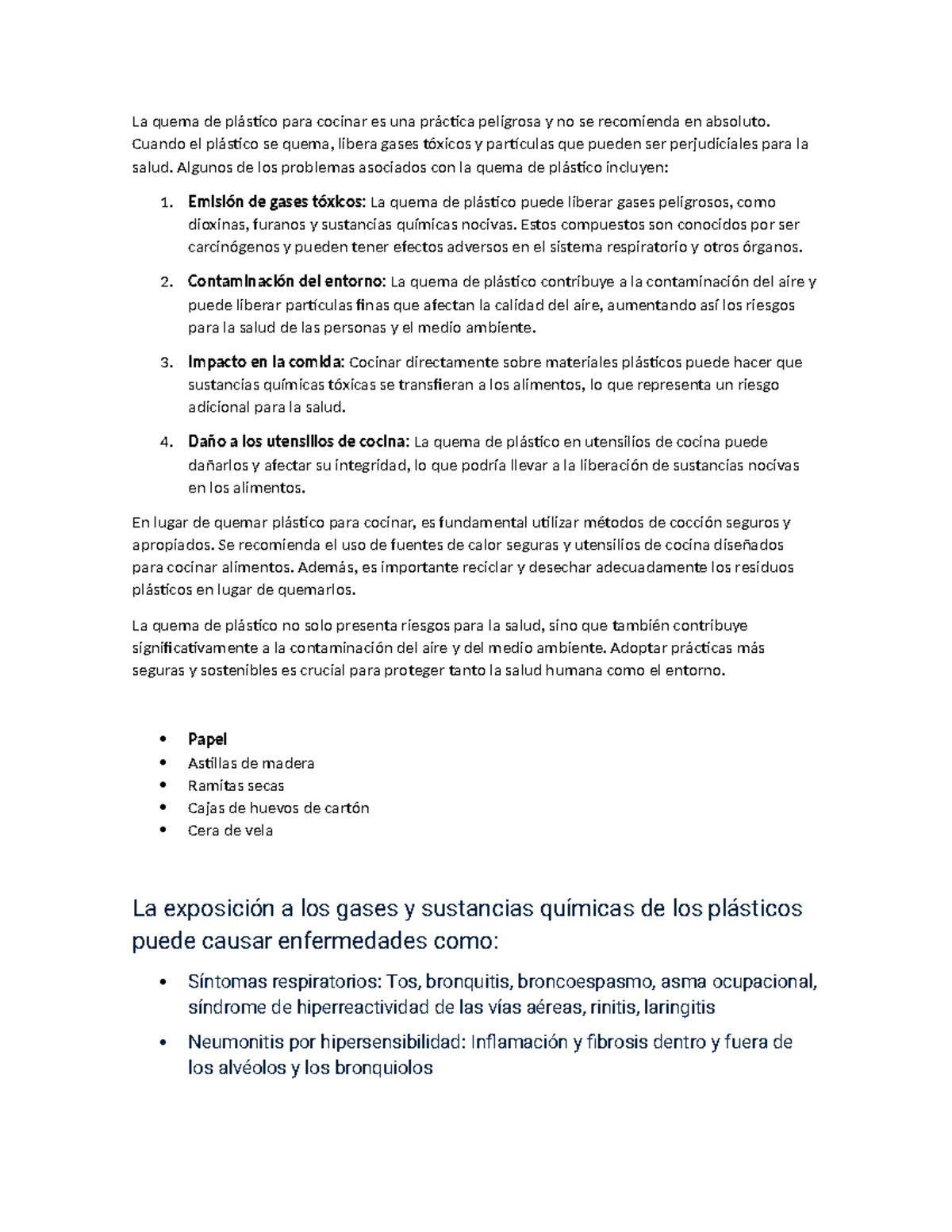 La quema de plástico para cocinar es una práctica peligrosa y no se ...