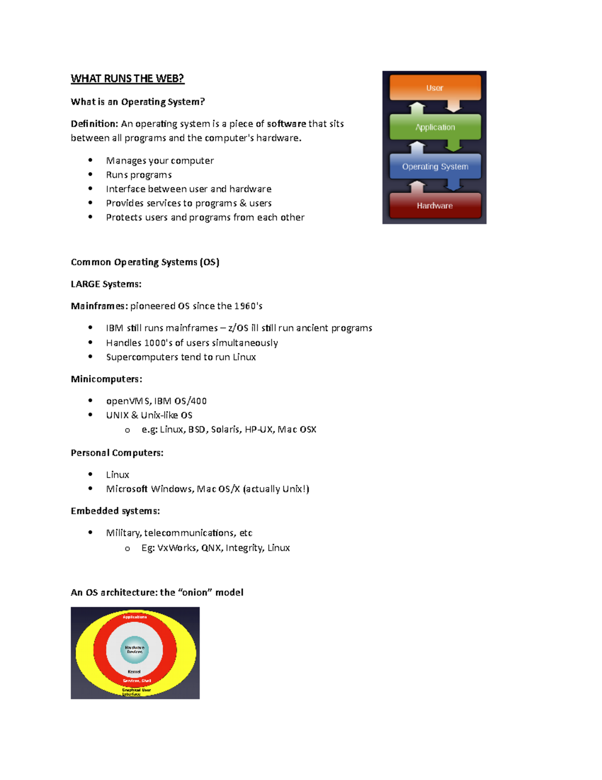 Operating Systems Part 1 Lecture Notes What Runs The Web What Is An Operating System