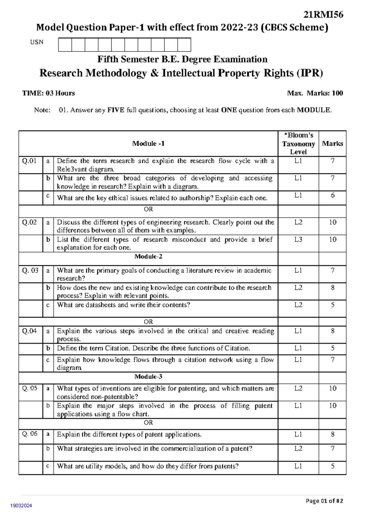 21RMI56 - Model Question Paper-1 with effect from 2022-23 (CBCS Scheme ...