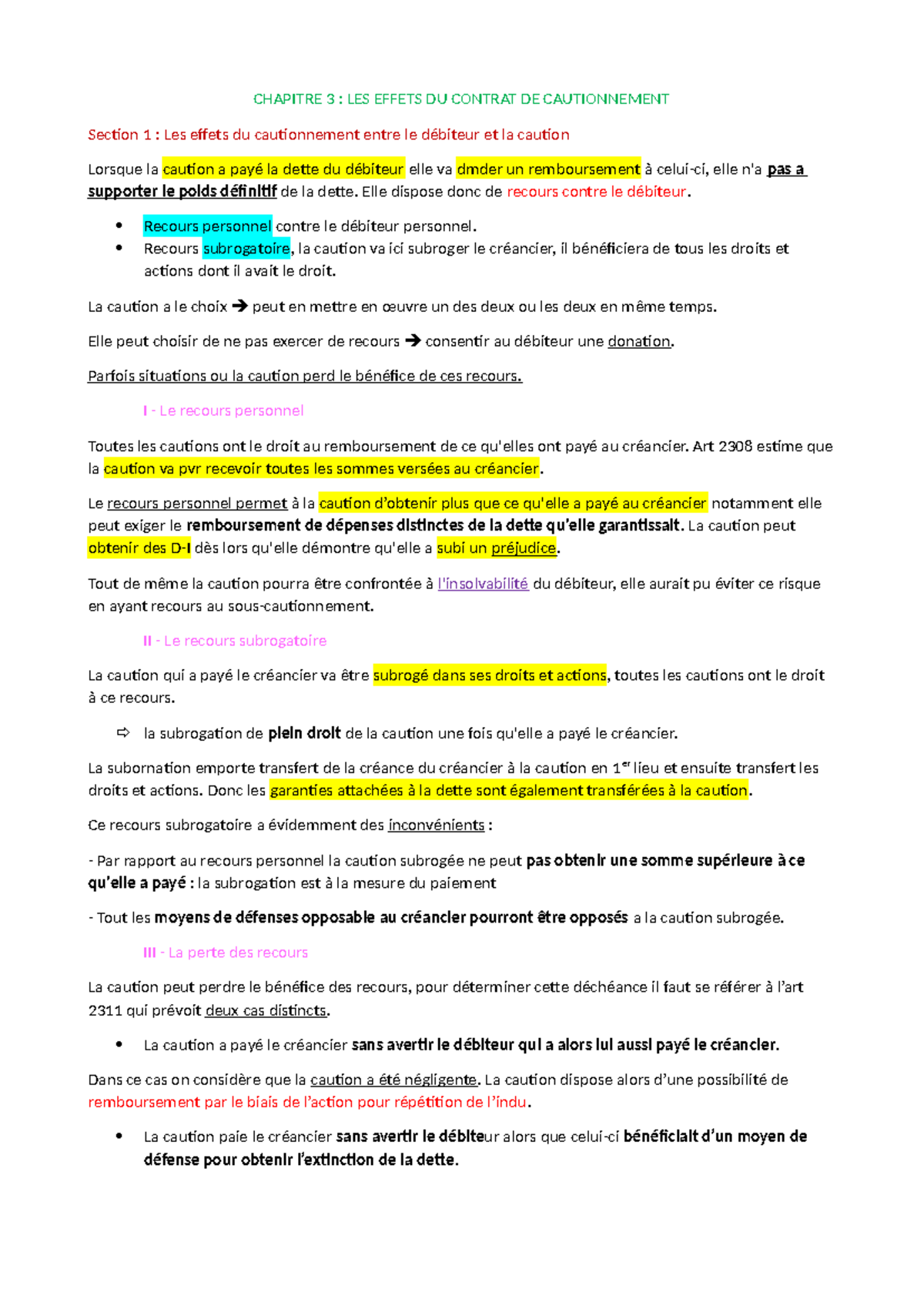 Chap 3 effets du contrat de cautionnement - CHAPITRE 3 : LES EFFETS DU ...