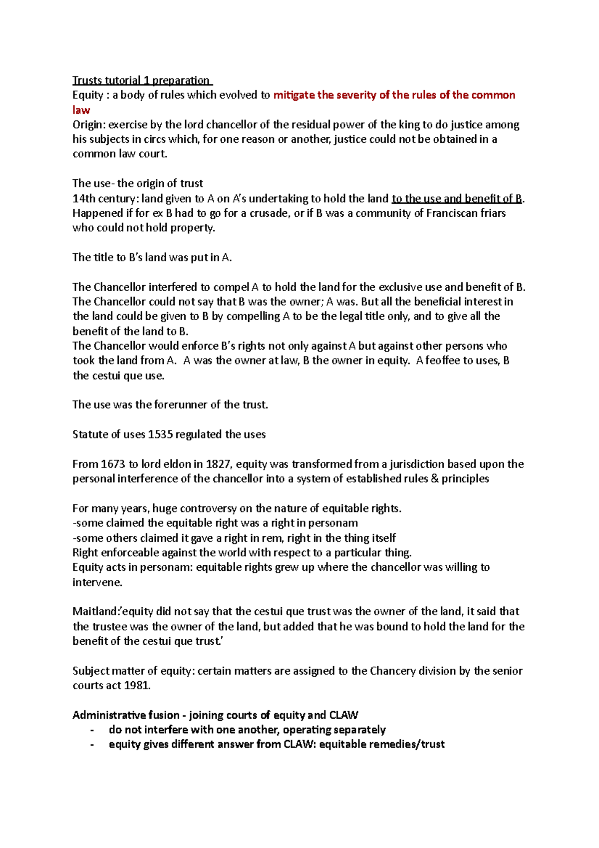 Trusts tutorial 1 preparation - Trusts tutorial 1 preparation Equity ...