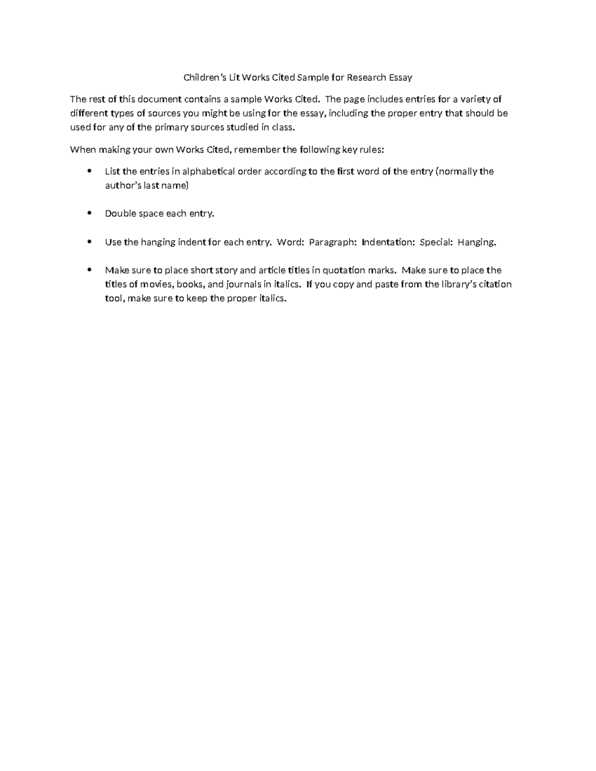 Sample Works Cited - exhxf - Children’s Lit Works Cited Sample for ...