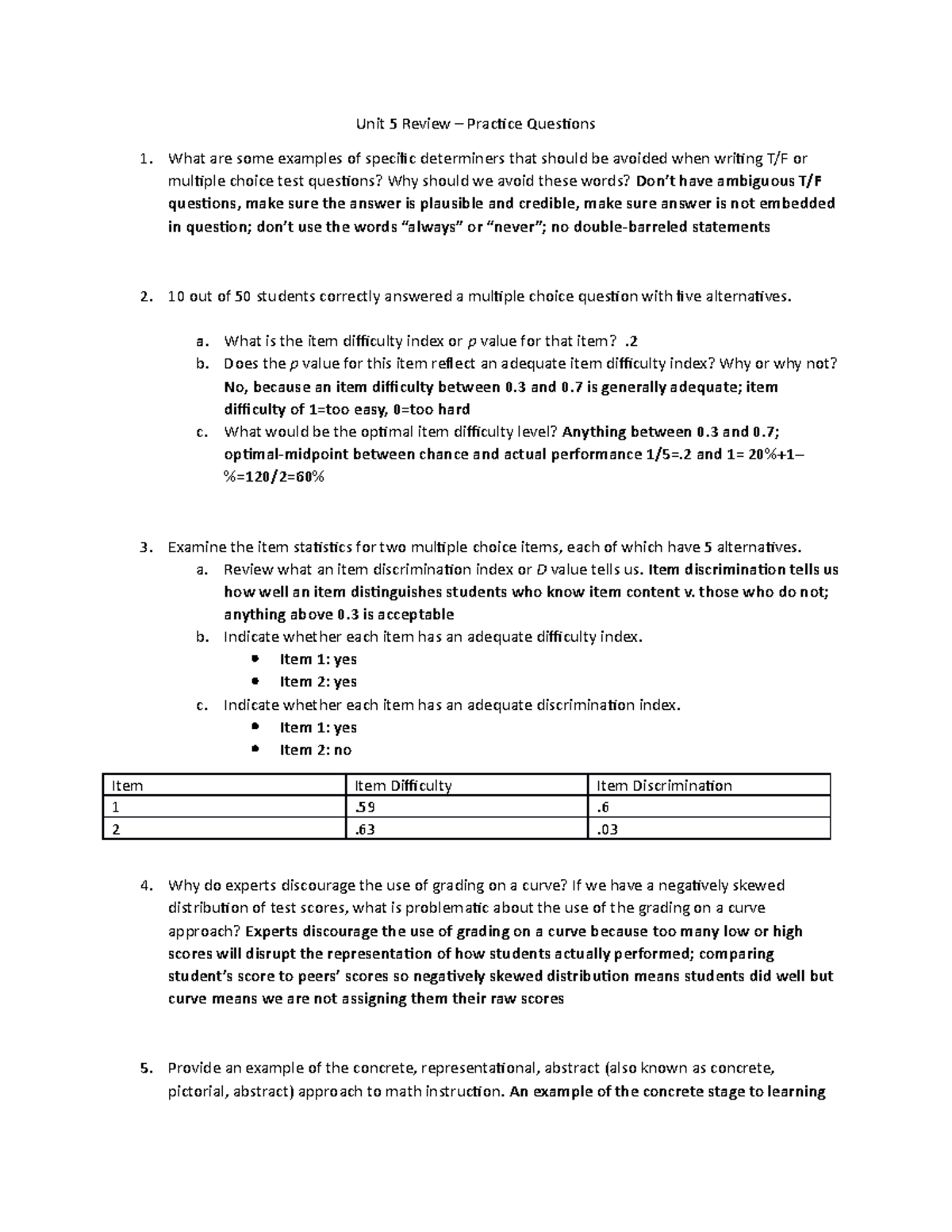 Unit 5 Practice Questions - Unit 5 Review – Practice Questions What are ...