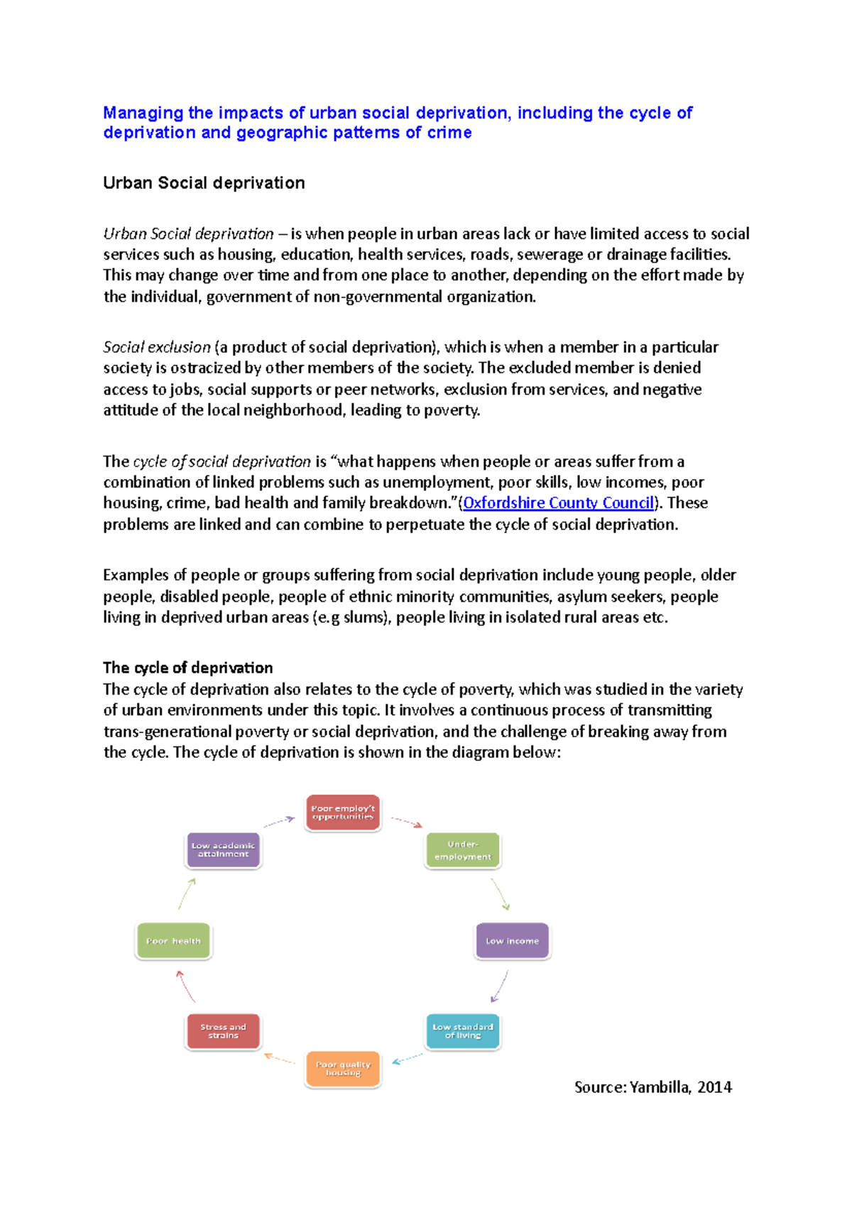 Managing the impacts of urban social deprivation - GEOG 1120 - UNI ...