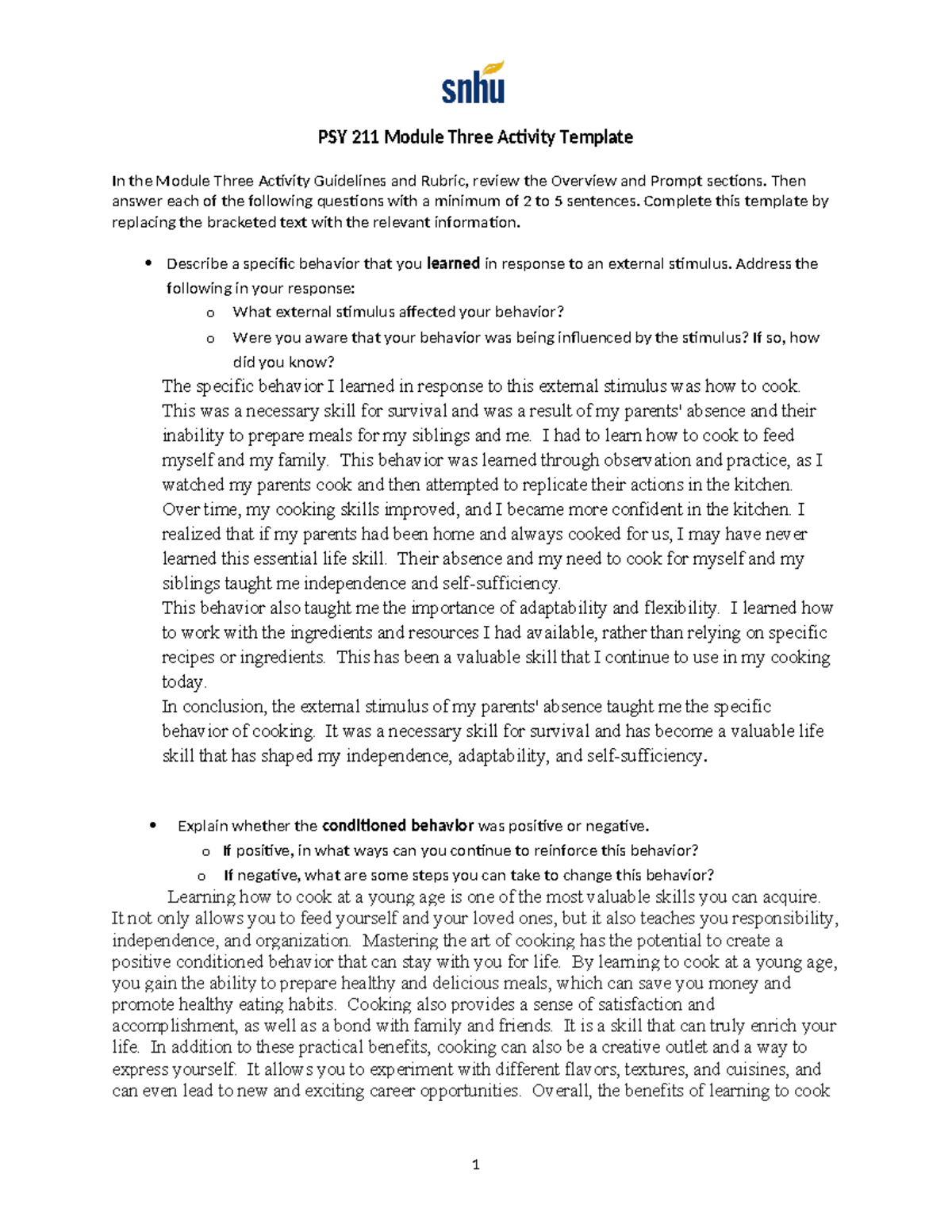 PSY 211 Module Three Activity Template 3-2 Amber - PSY 211 Module Three ...