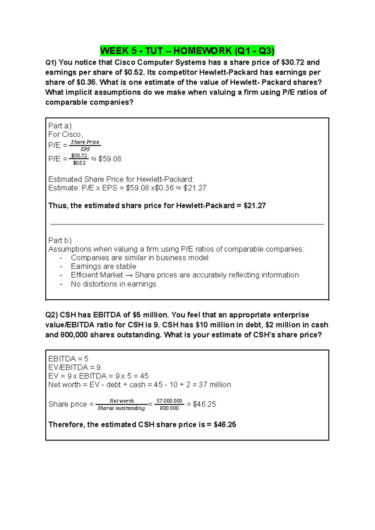 Tutorial Week 5 - Homework - Q1, 2, 3 - WEEK 5 - TUT – HOMEWORK (Q1 ...