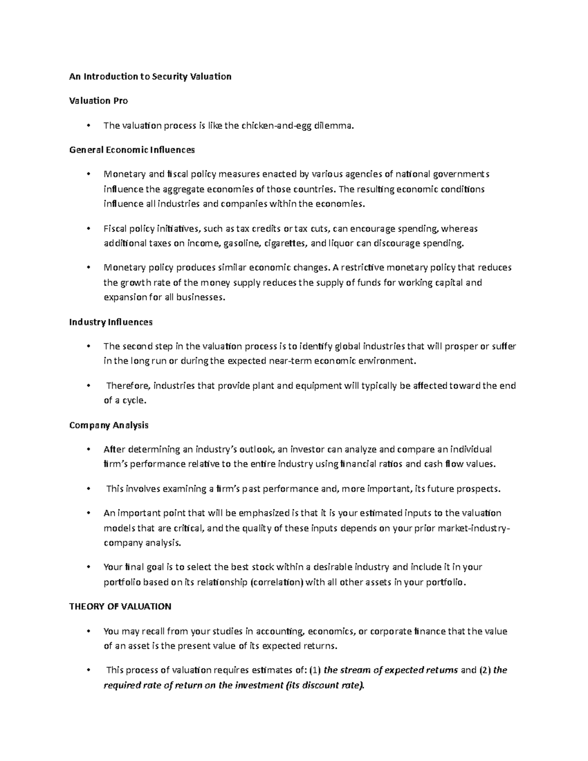 An Introduction to Security Valuation - An Introduction to Security ...