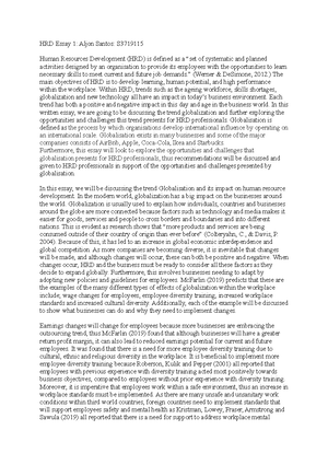 Human Resource Development assignment 1 Lim Yi Kai S3917169 - BUSM1139: Human Resource ...