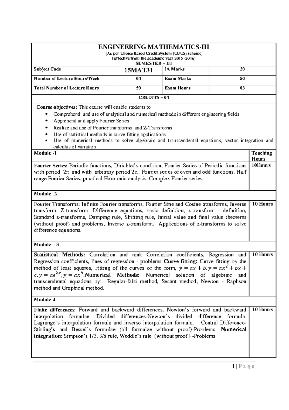 B.E in Computer Science Engineering updated on 31 - ENGINEERING MATHEMATICS-III [As per Choice ...