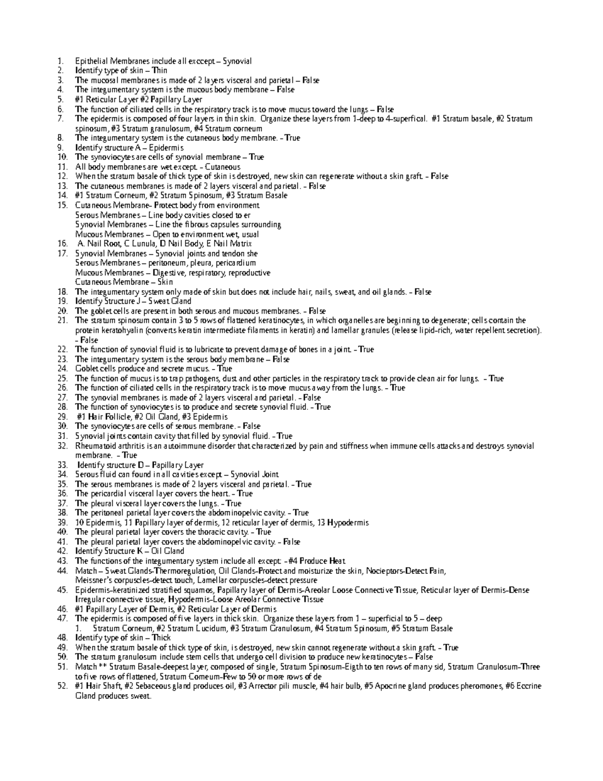 Sai Test Notes-2 - quiz notes - Epithelial Membranes include all ...