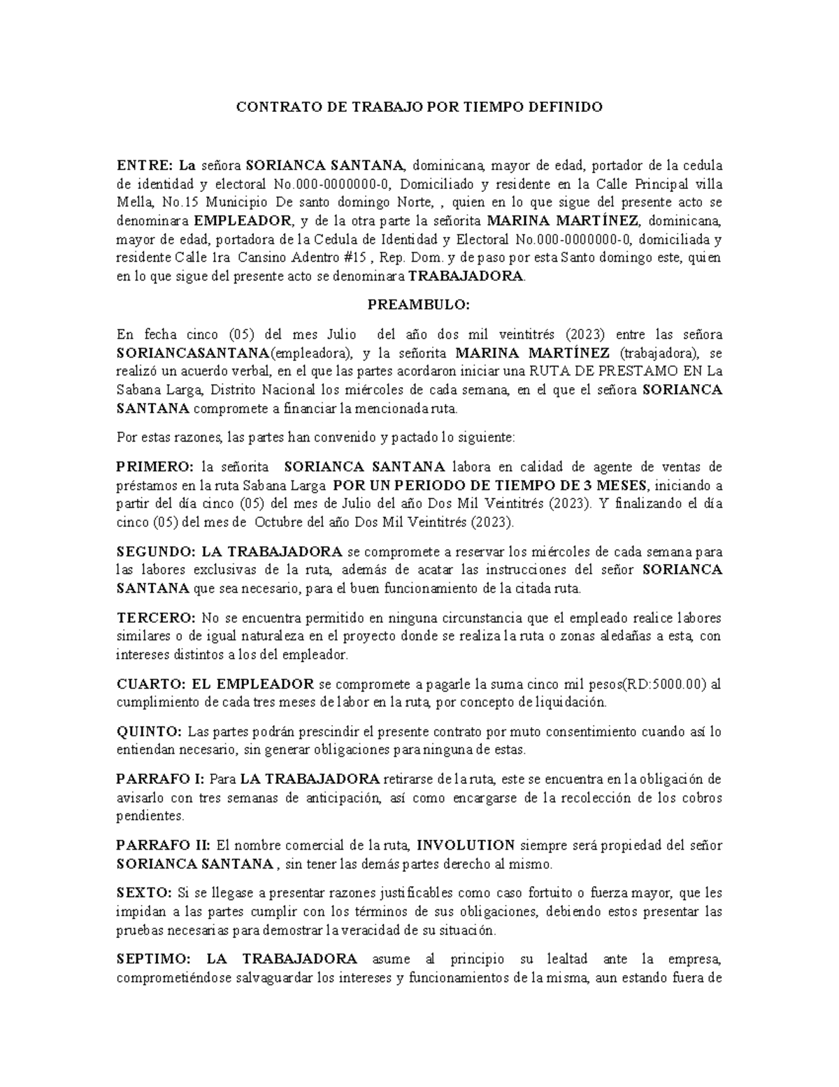 Contrato por tiempo definido. - CONTRATO DE TRABAJO POR TIEMPO DEFINIDO ...