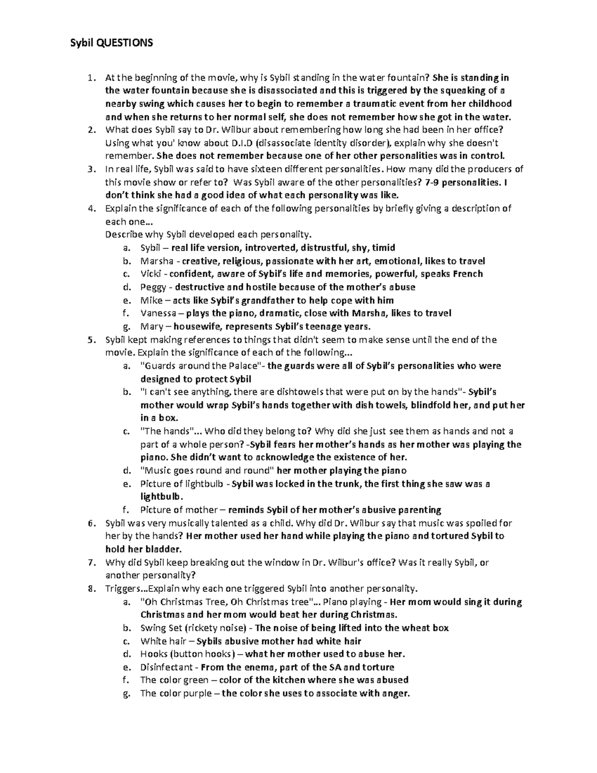 Sybil questions - Sybil QUESTIONS 1. At the beginning of the movie, why ...