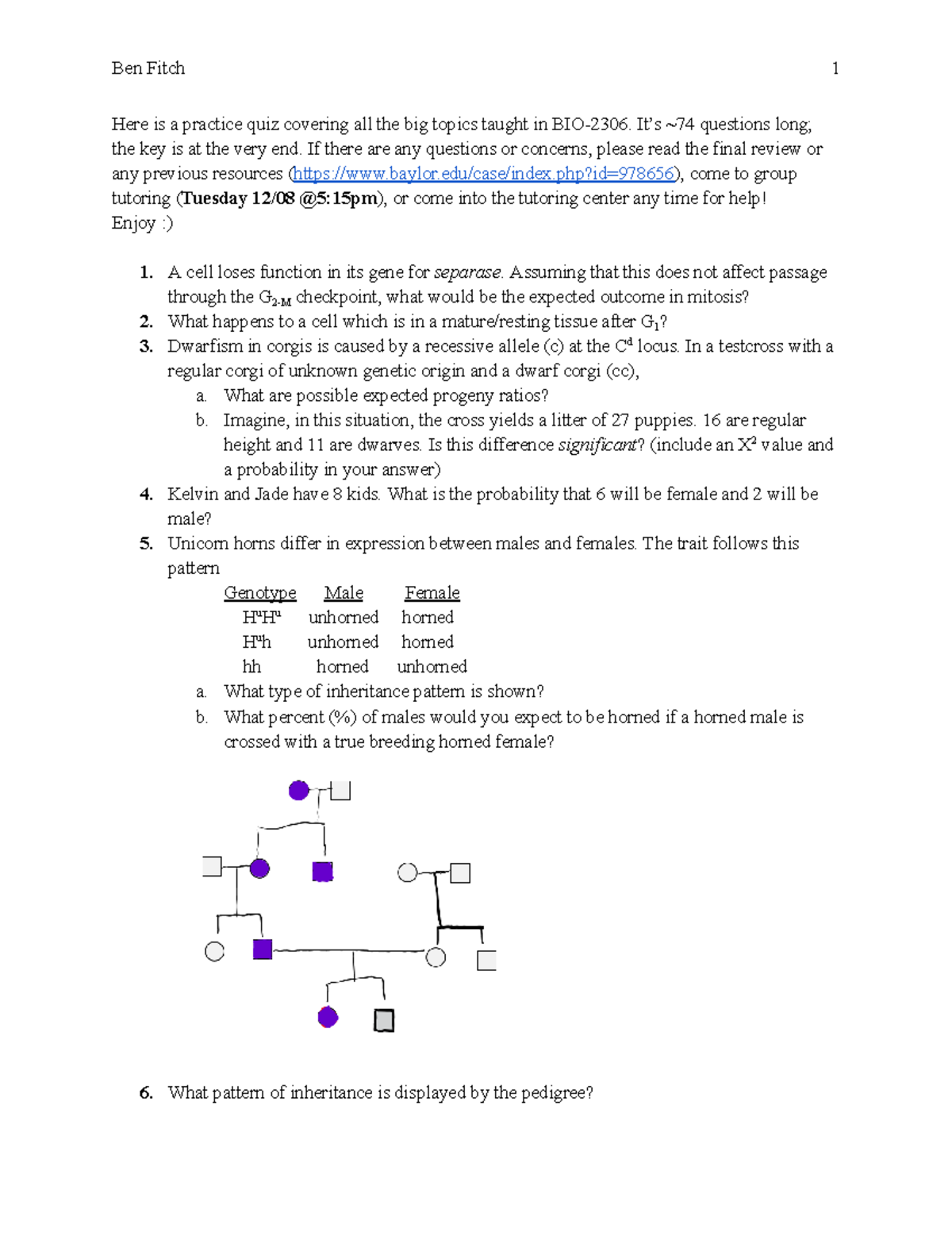 'Practice' Questions Genetics Fall 2021 Review - Google Docs - Here is ...
