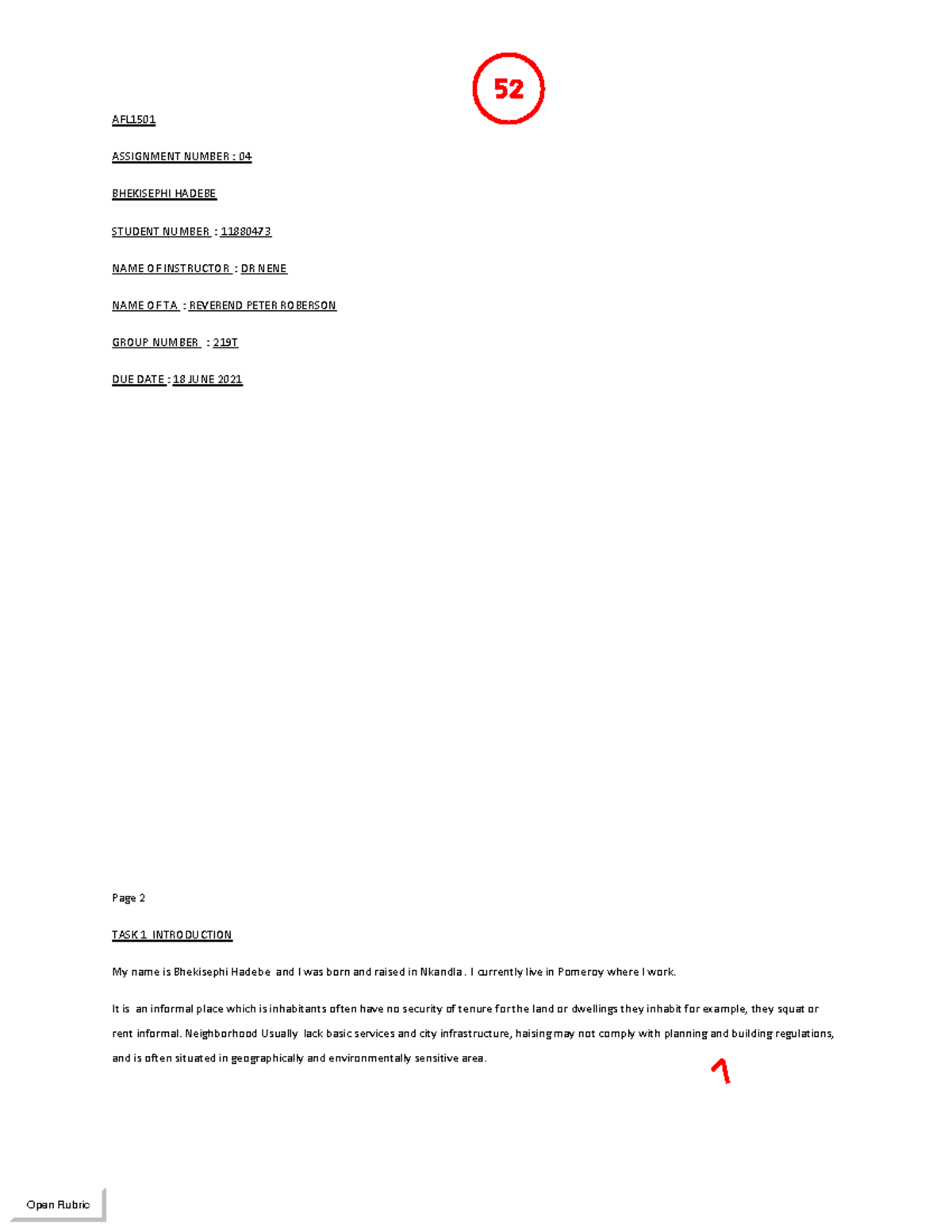 11880473 AFL1501 04 MARK052100 - AFL ASSIGNMENT NUMBER : 04 BHEKISEPHI HADEBE STUDENT NUMBER ...