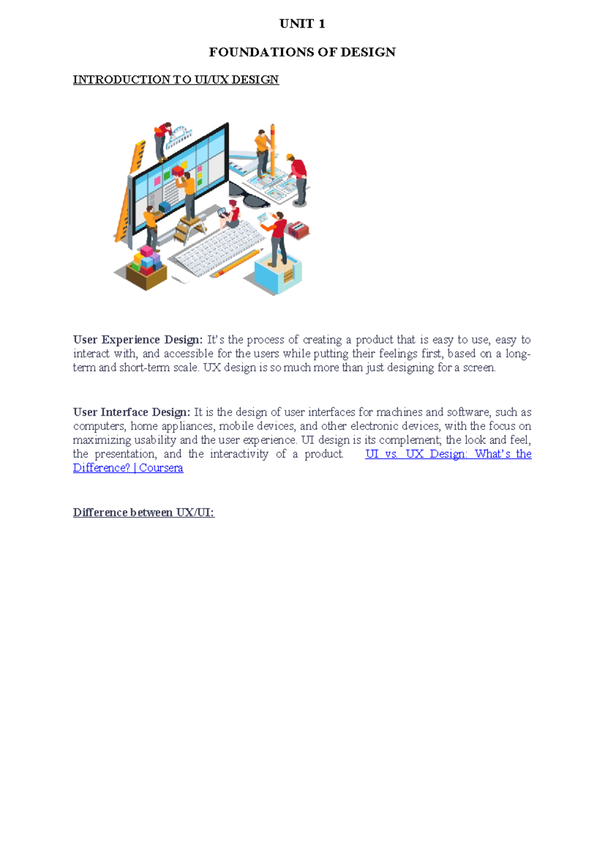 UI unit 1 clg notes - UNIT 1 FOUNDATIONS OF DESIGN INTRODUCTION TO UI ...