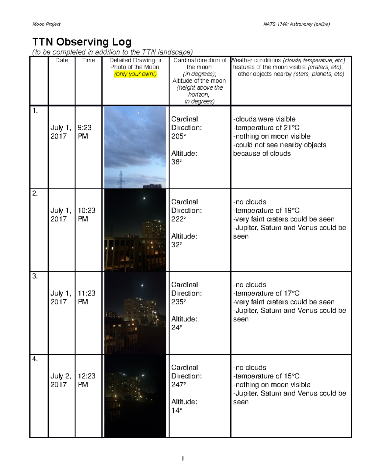 Moon Project Example 1 - TTN Observing Log (to be completed in addition ...
