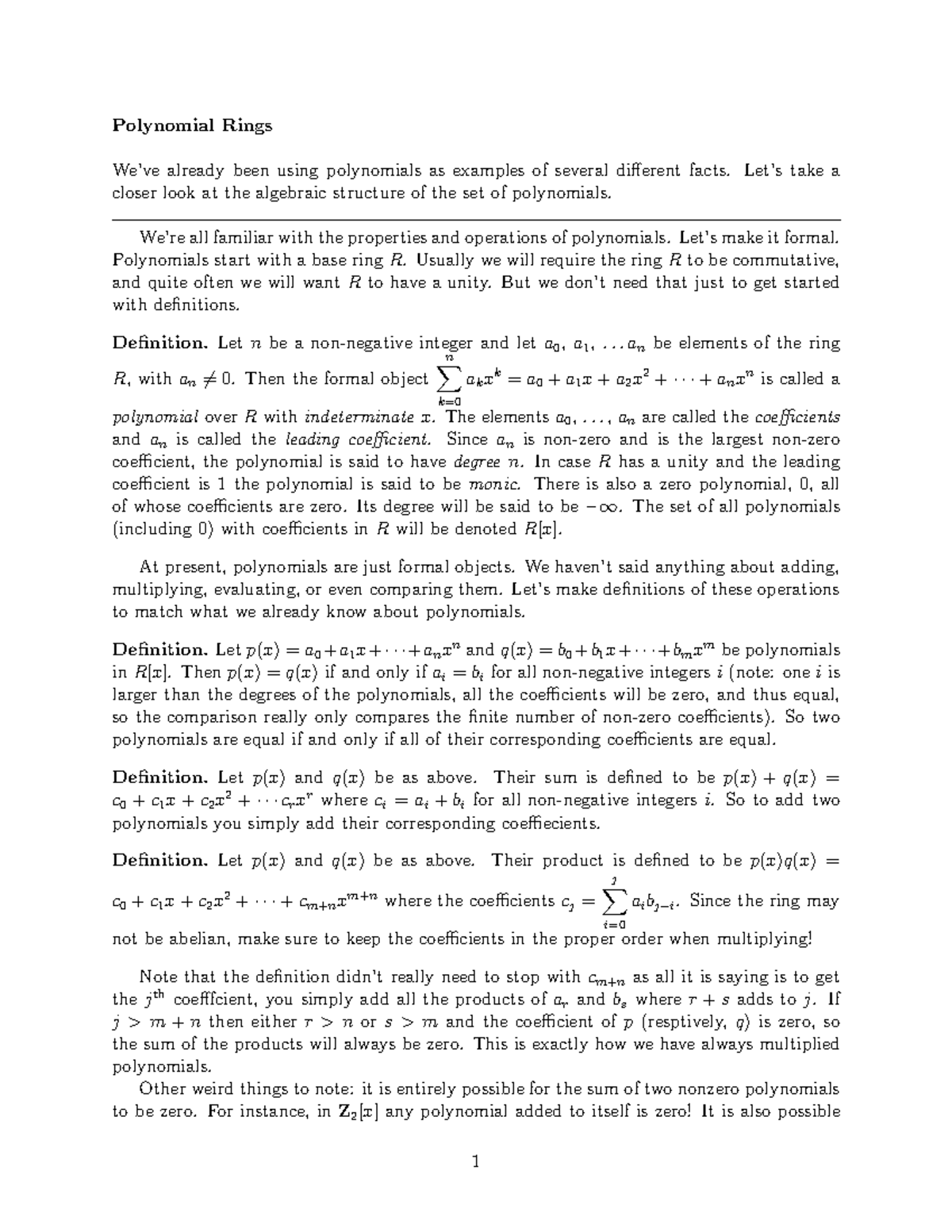 30 Polynomial Rings - Polynomial Rings We’ve already been using ...