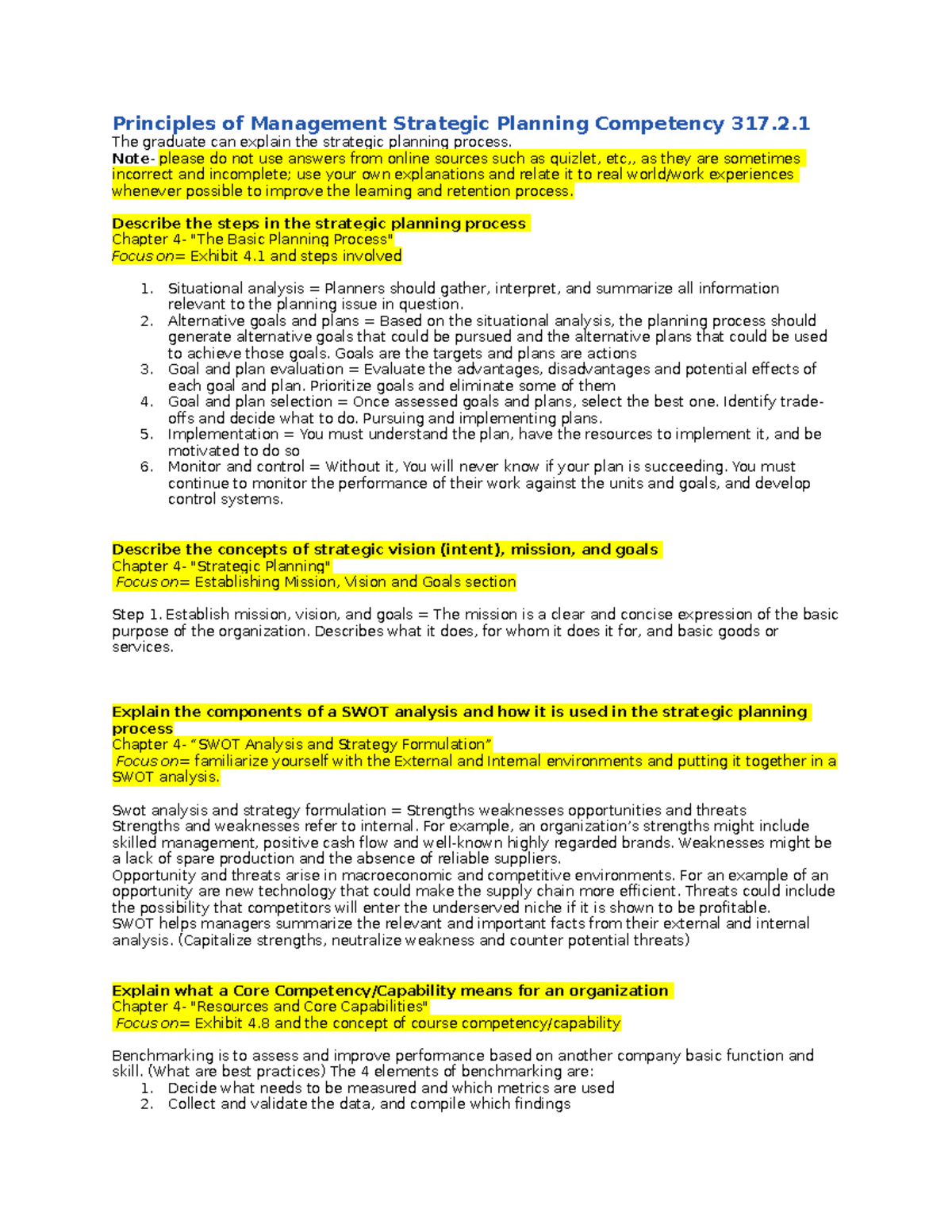 C483 Study Guide - Principles of Management Strategic Planning ...