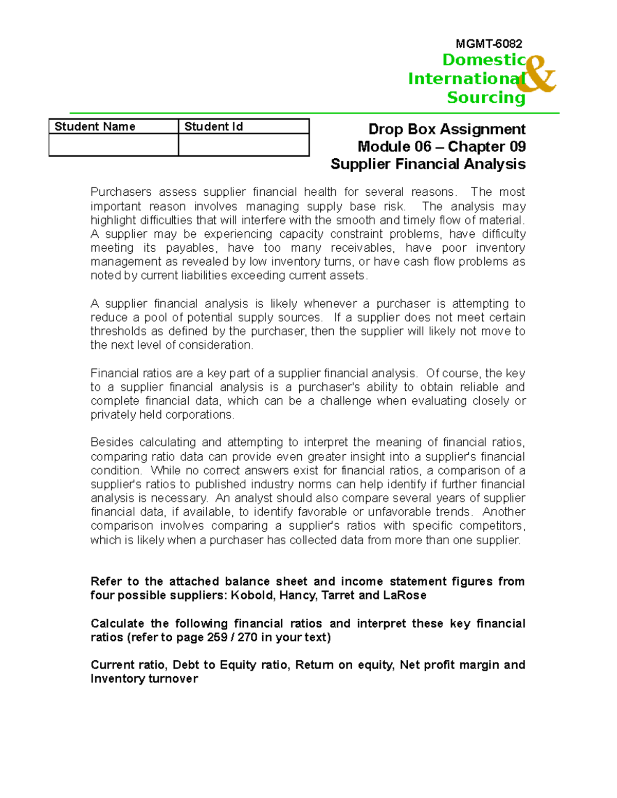2020 - MGMT-6082 - Module 06 - Chapter 09 - Assignment - Financial ...