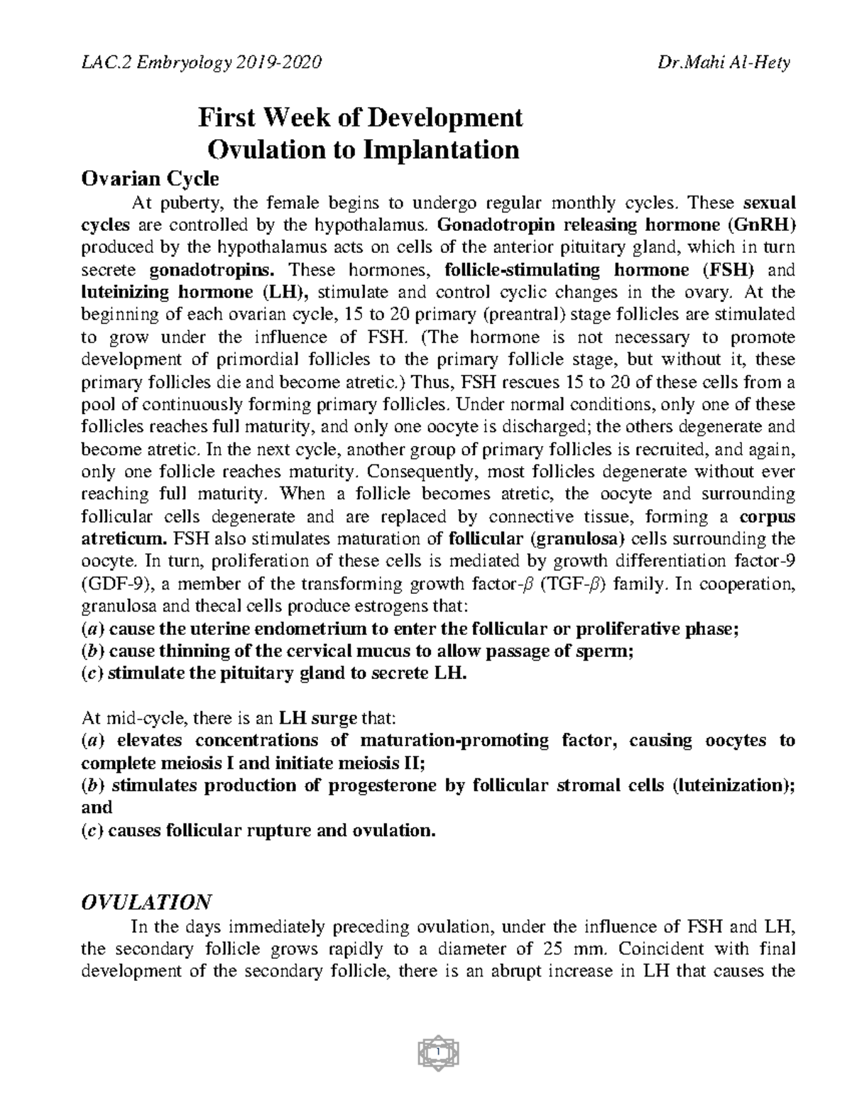 First Week of Development Ovulation to Implantation - First Week of ...