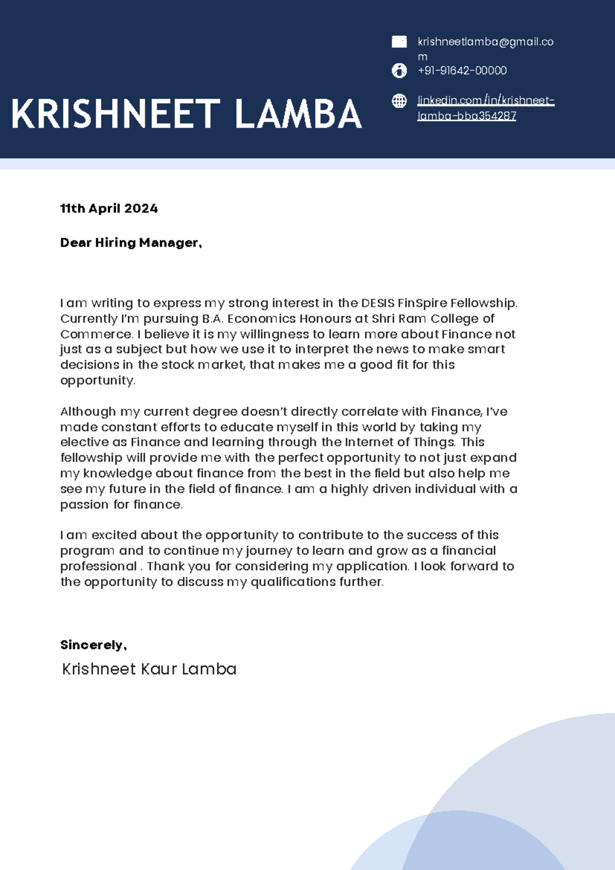Cover Letter - I am writing to express my strong interest in the DESIS ...