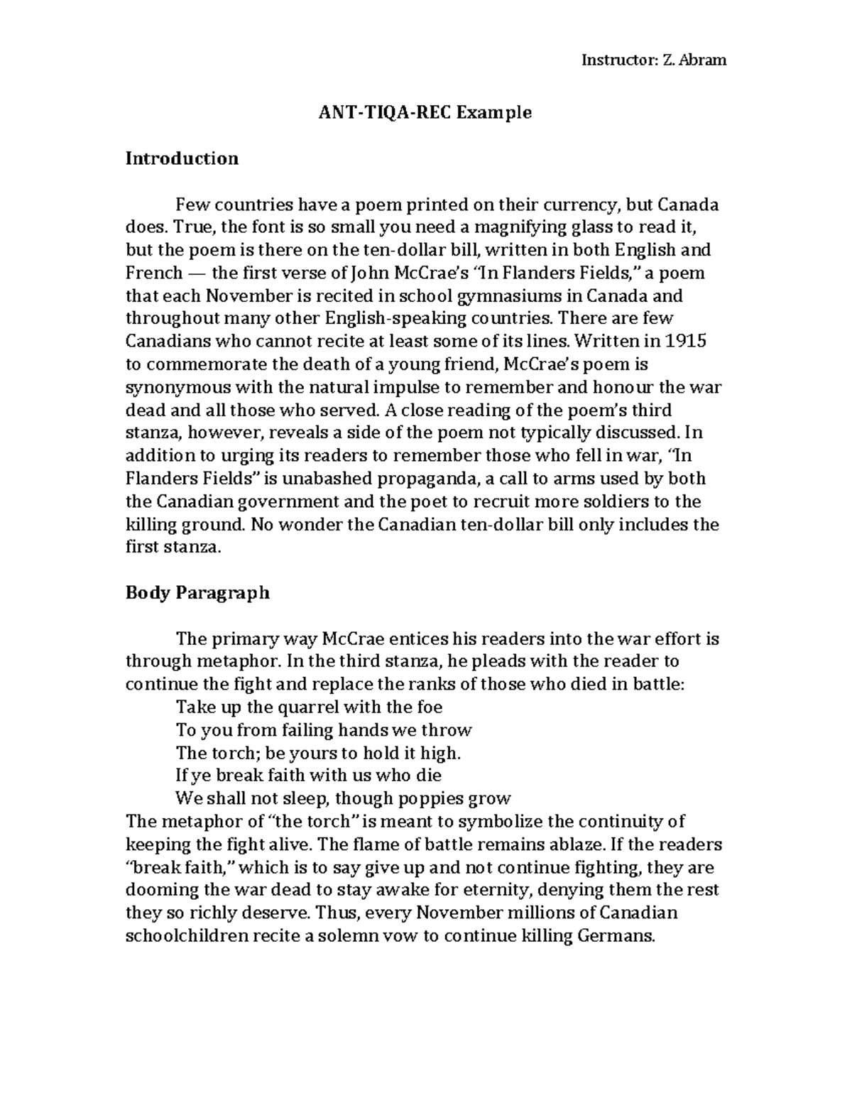 ANT-TIQA Example - essay - Instructor: Z. Abram ANT-TIQA-REC Example ...