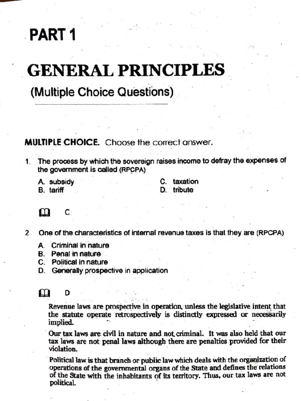 Pdfcoffee - None mych - . PART 1 GENERAL PRINCIPLES (Multiple Choice Questions) MULTIP~ECHOICE ...