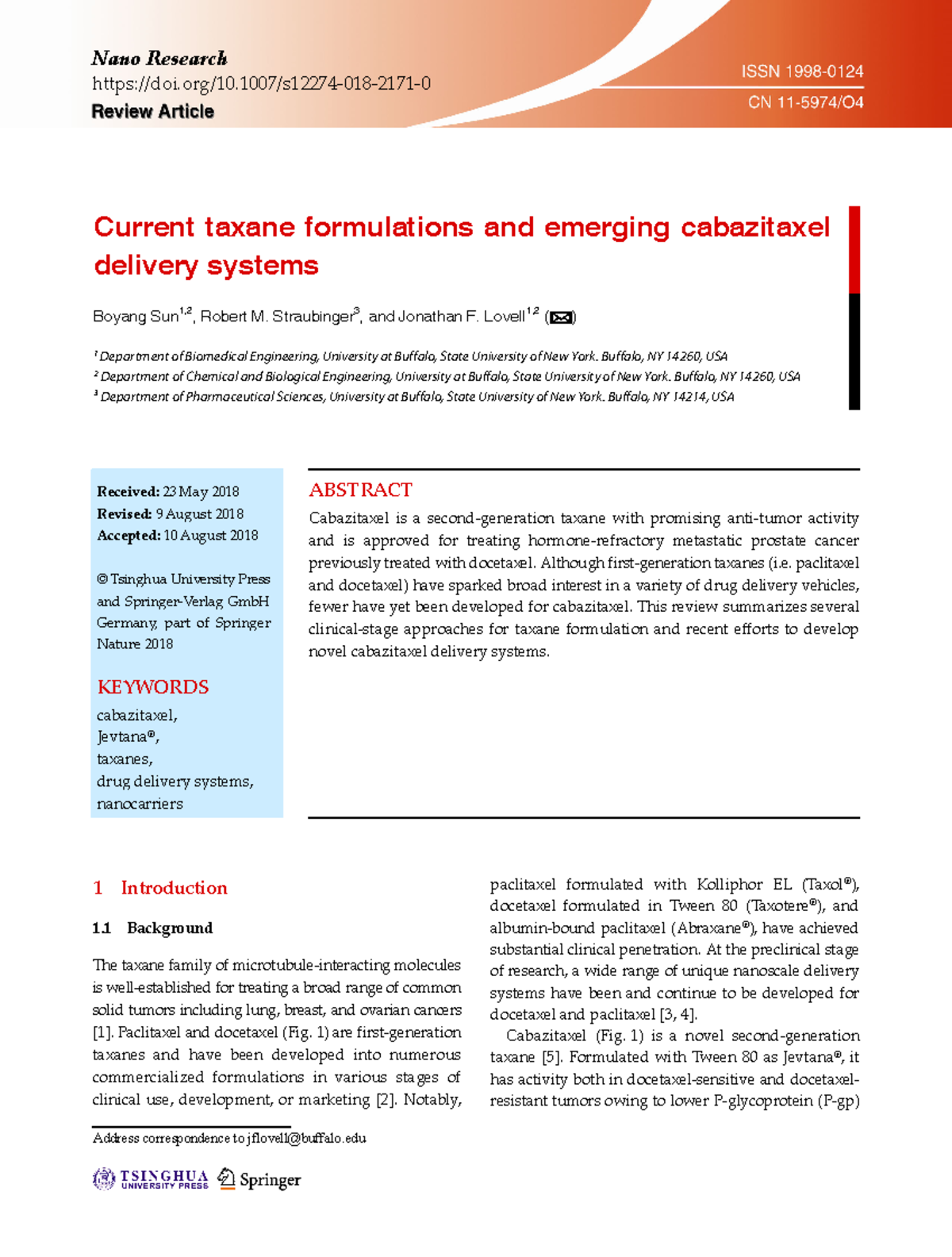 3. Sun B. Current taxane formulations and emerging cabazitaxel delivery ...