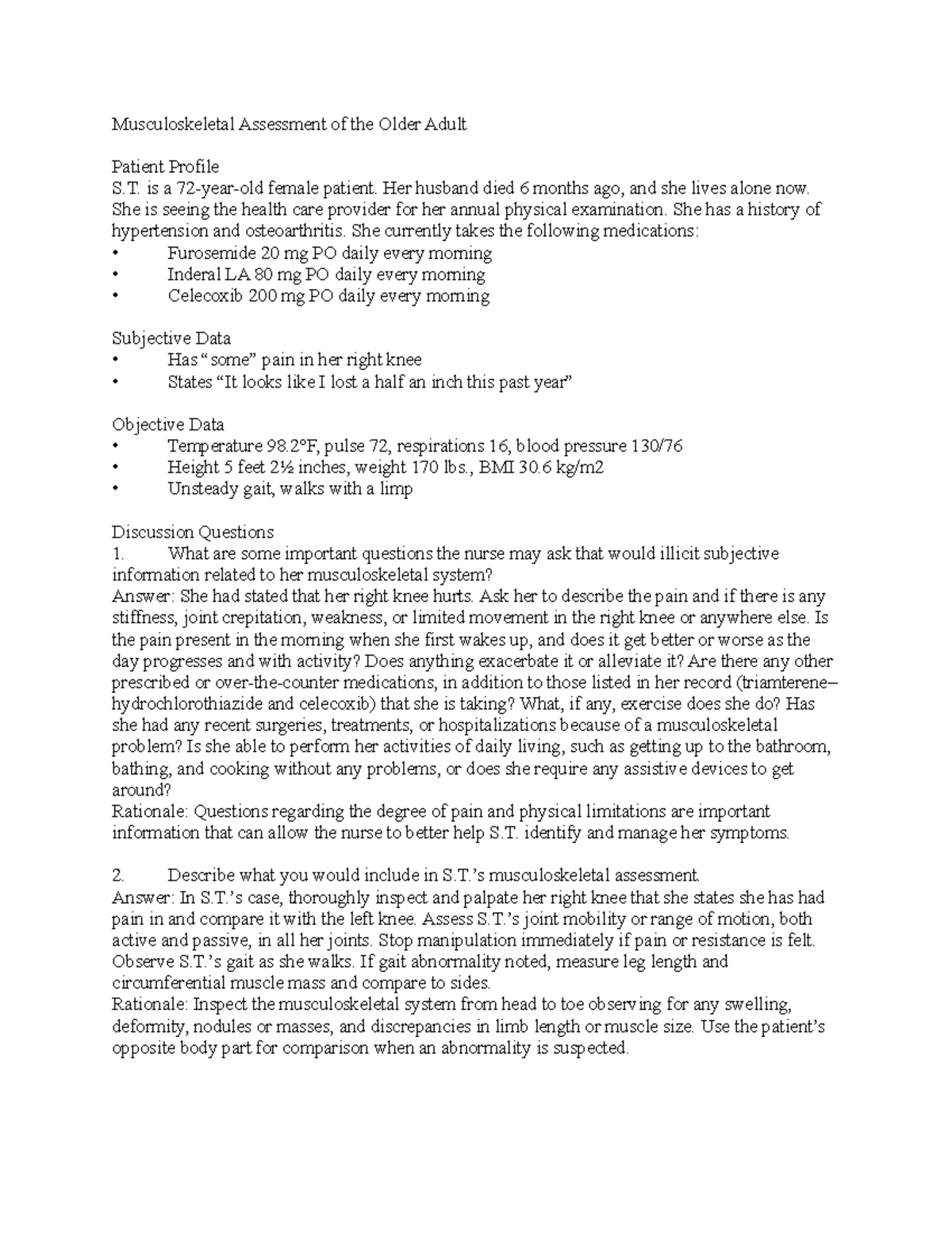 Musculoskeletal Assessment of the Older Adult case study ...