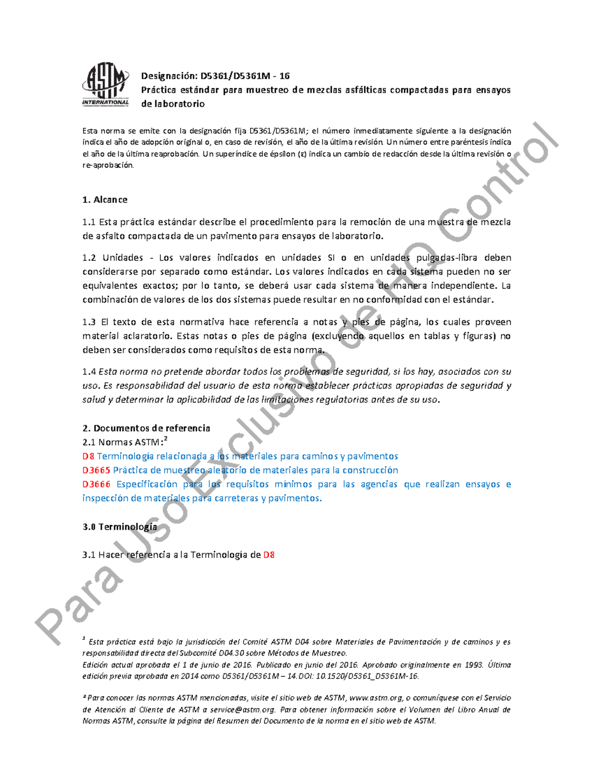 D5361-16 - muestreo de mezclas asfálticas compactadas para ensayos de ...
