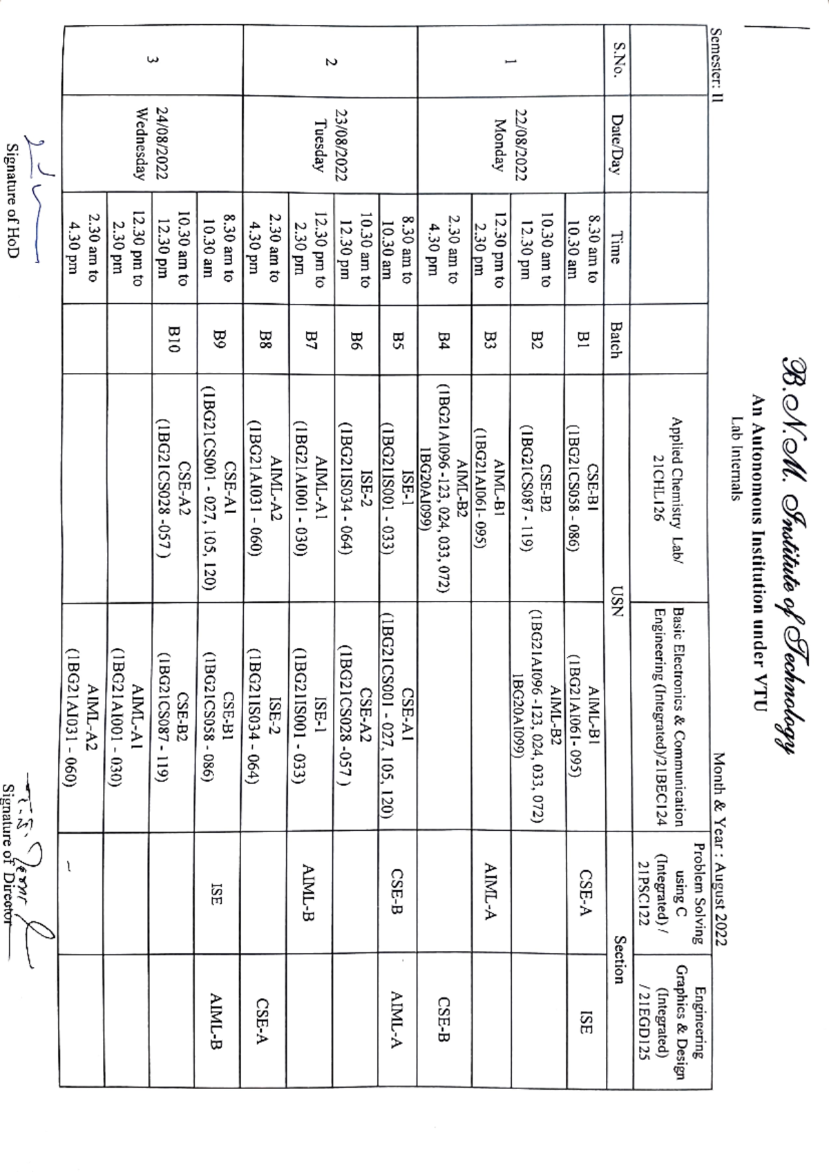 LAB Internals TIME Table - Artificial Intelligence and Machine learning - Studocu