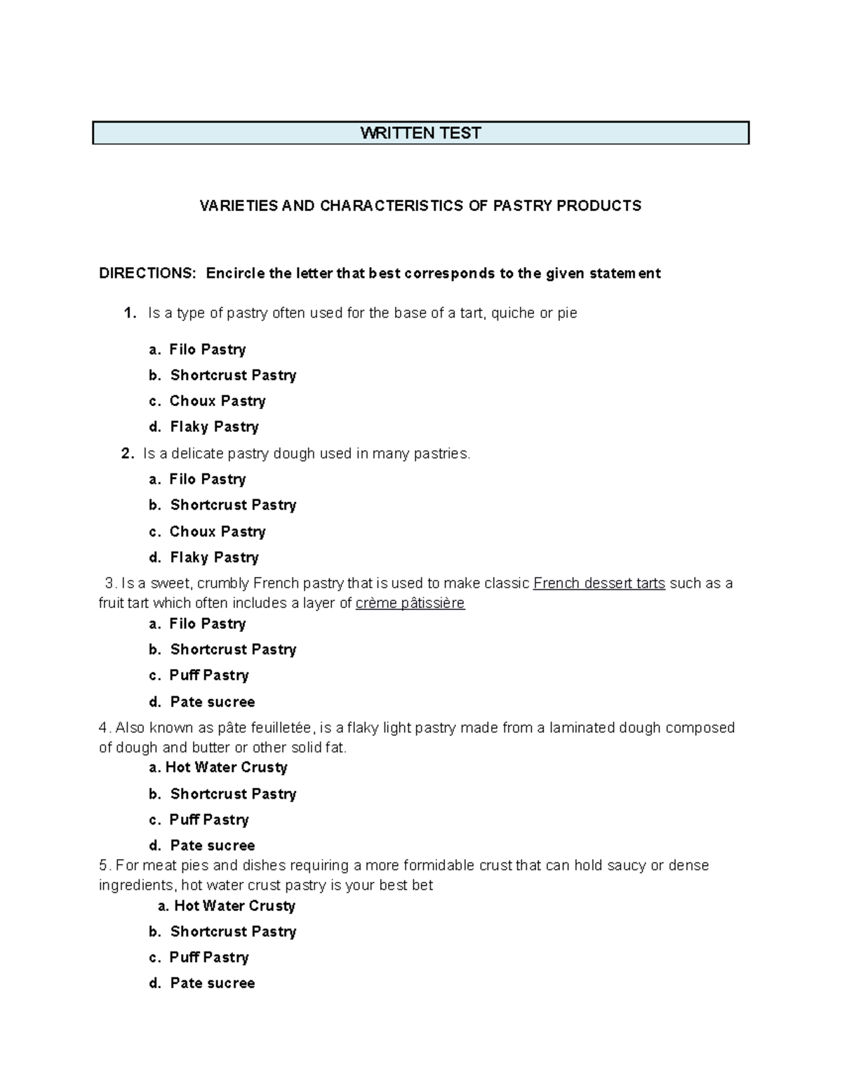 Written-TEST - Written-TEST - WRITTEN TEST VARIETIES AND ...