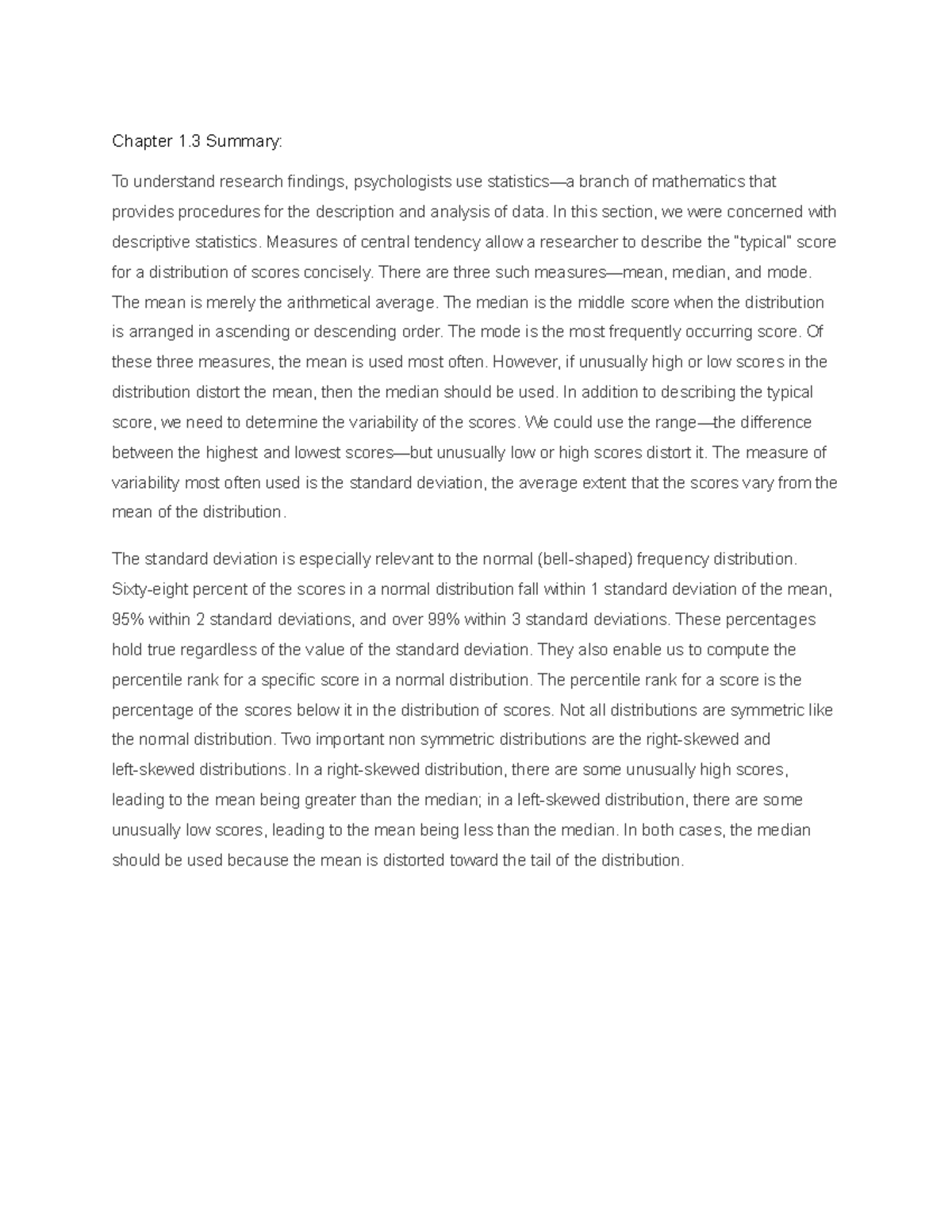 The Science of Psychology- Chapter 1.3 - Chapter 1 Summary: To ...