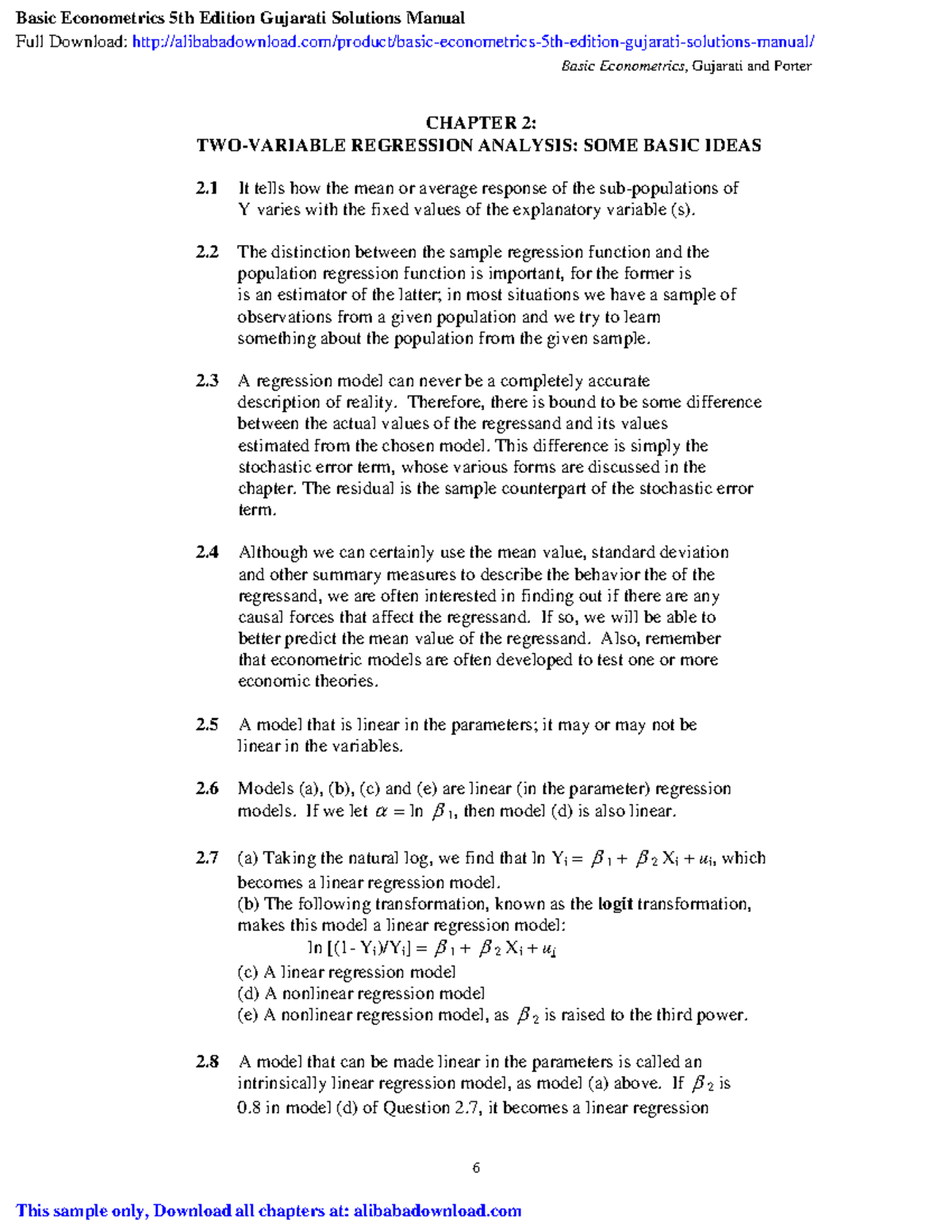 Pdfcoffee - solutions to gujrati reading for ecotrix. - Basic Econometrics, Gujarati and Porter ...
