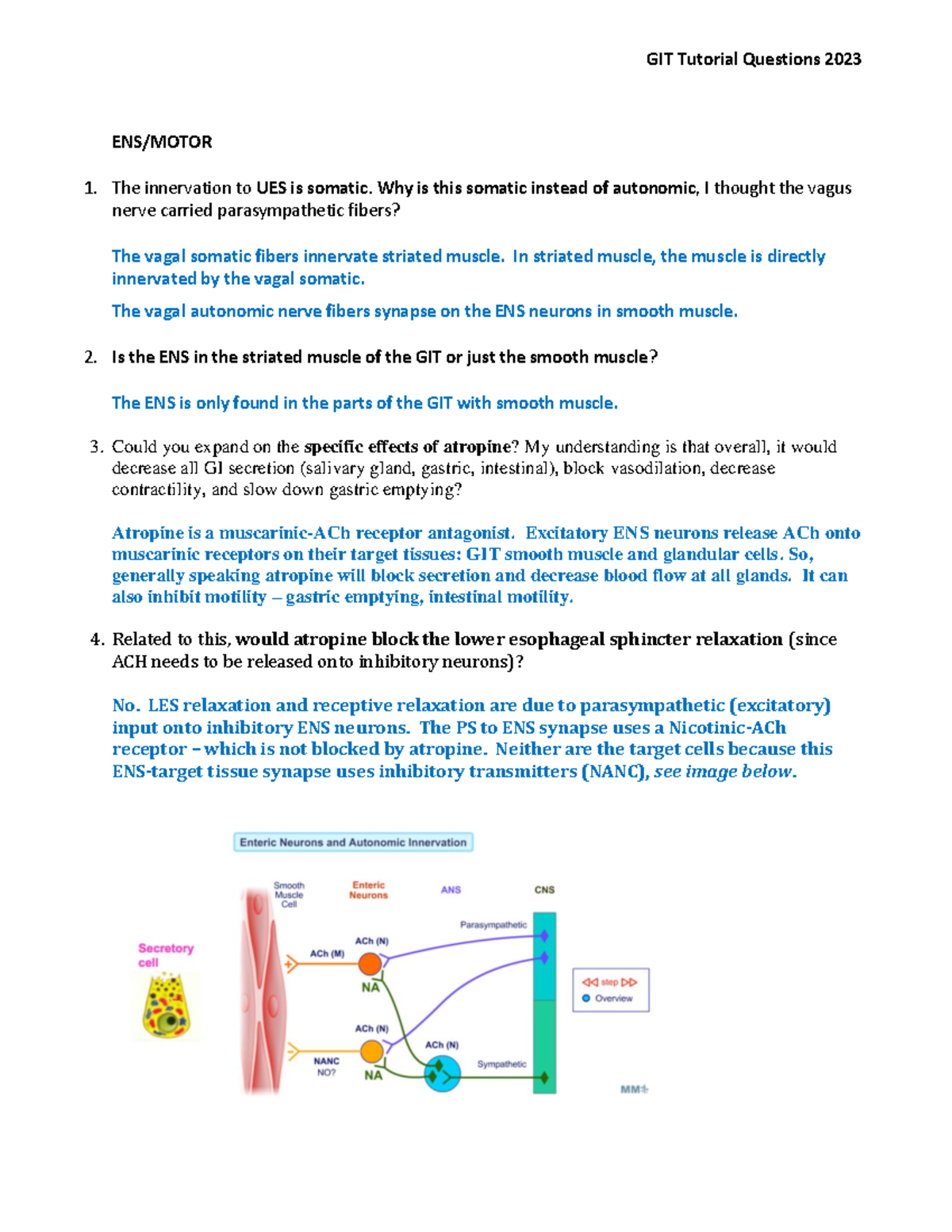 GIT tutorial 2023 posting - ENS/MOTOR The innervation to UES is somatic ...
